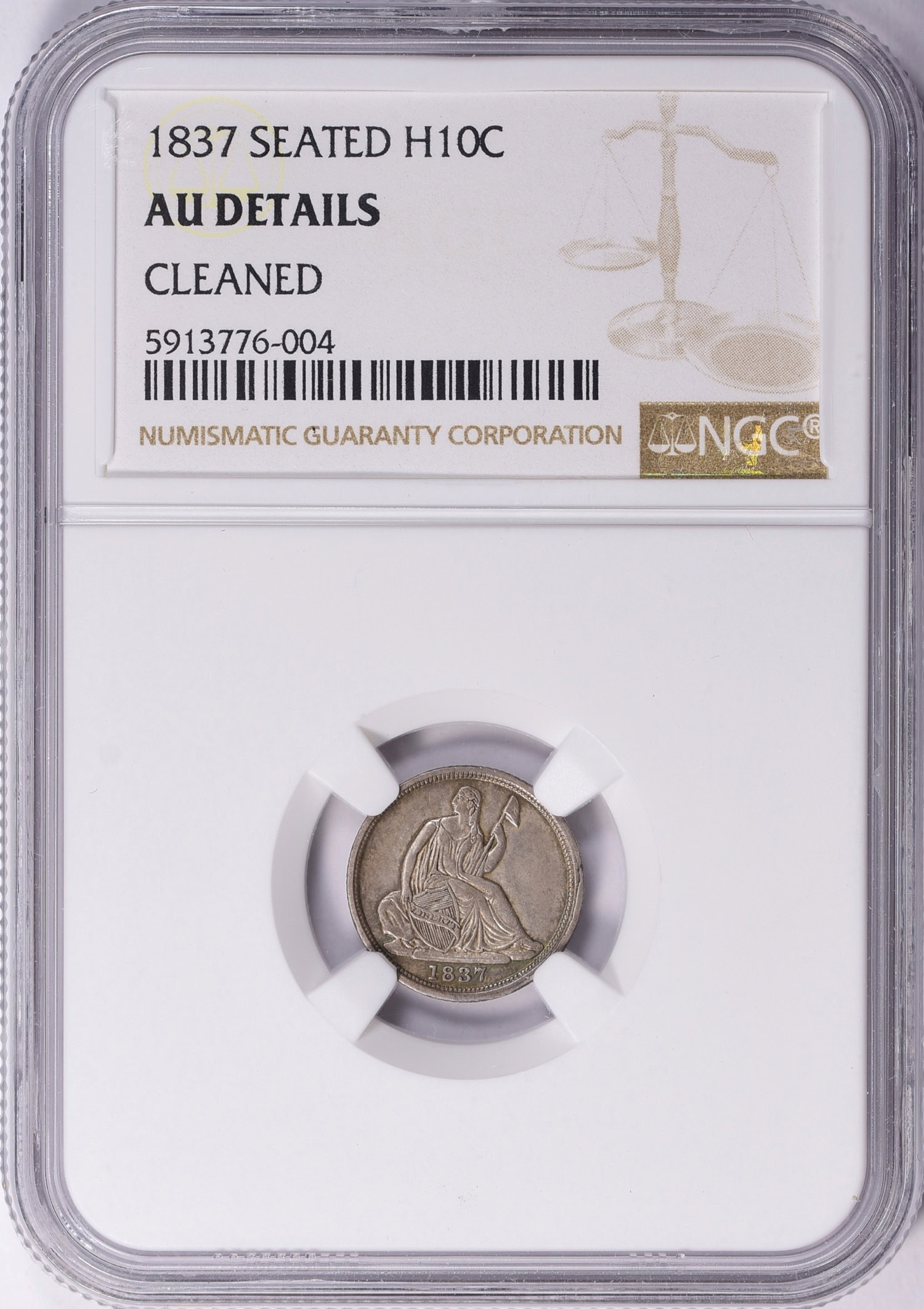 1837 Seated Liberty Half Dime No Stars. Large Date NGC AU Details (Item ...