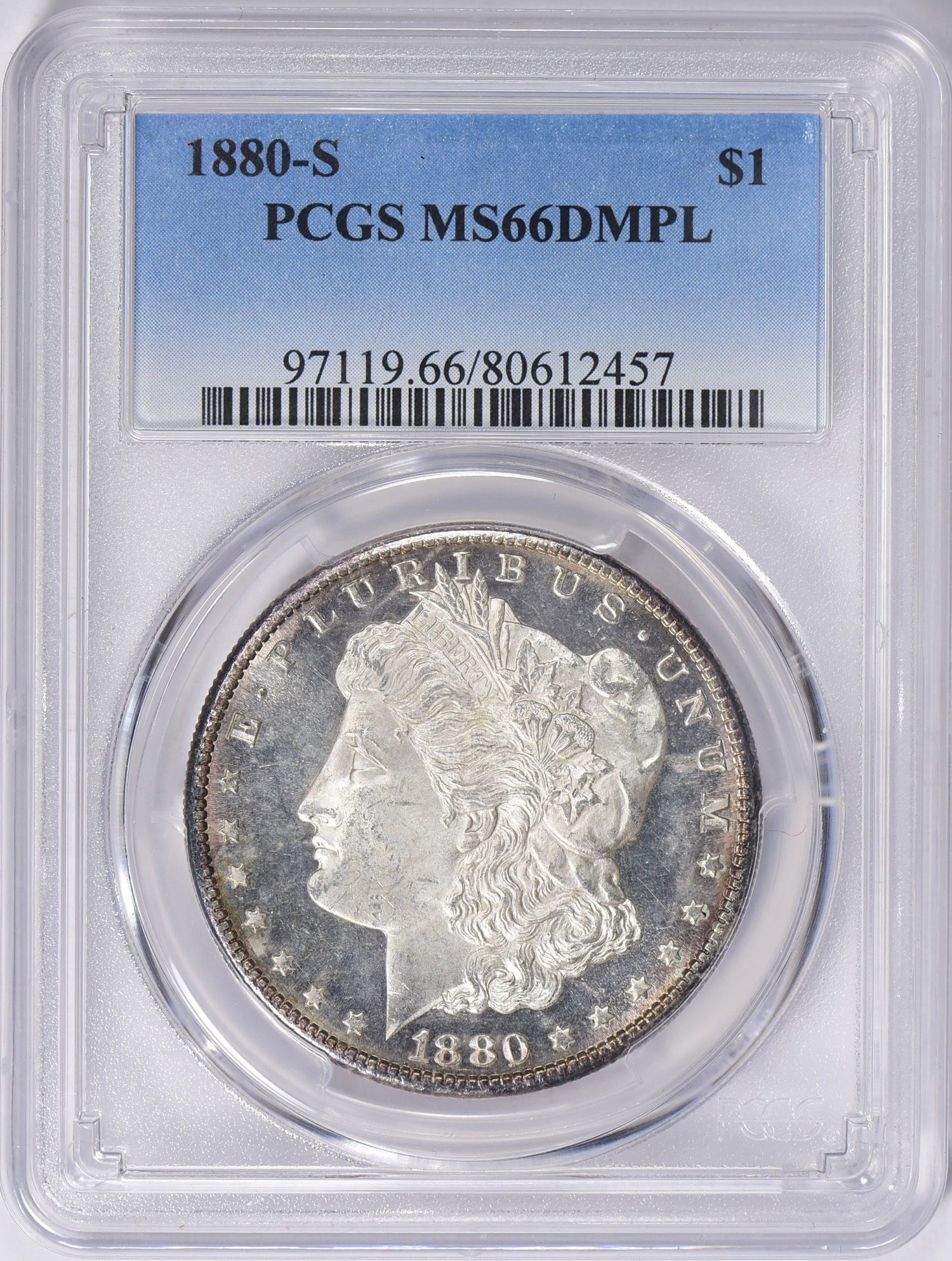 1880-S Morgan Silver Dollar PCGS MS-66 DMPL (Toned) (Item 1295398) | GreatCollections Coin Auctions