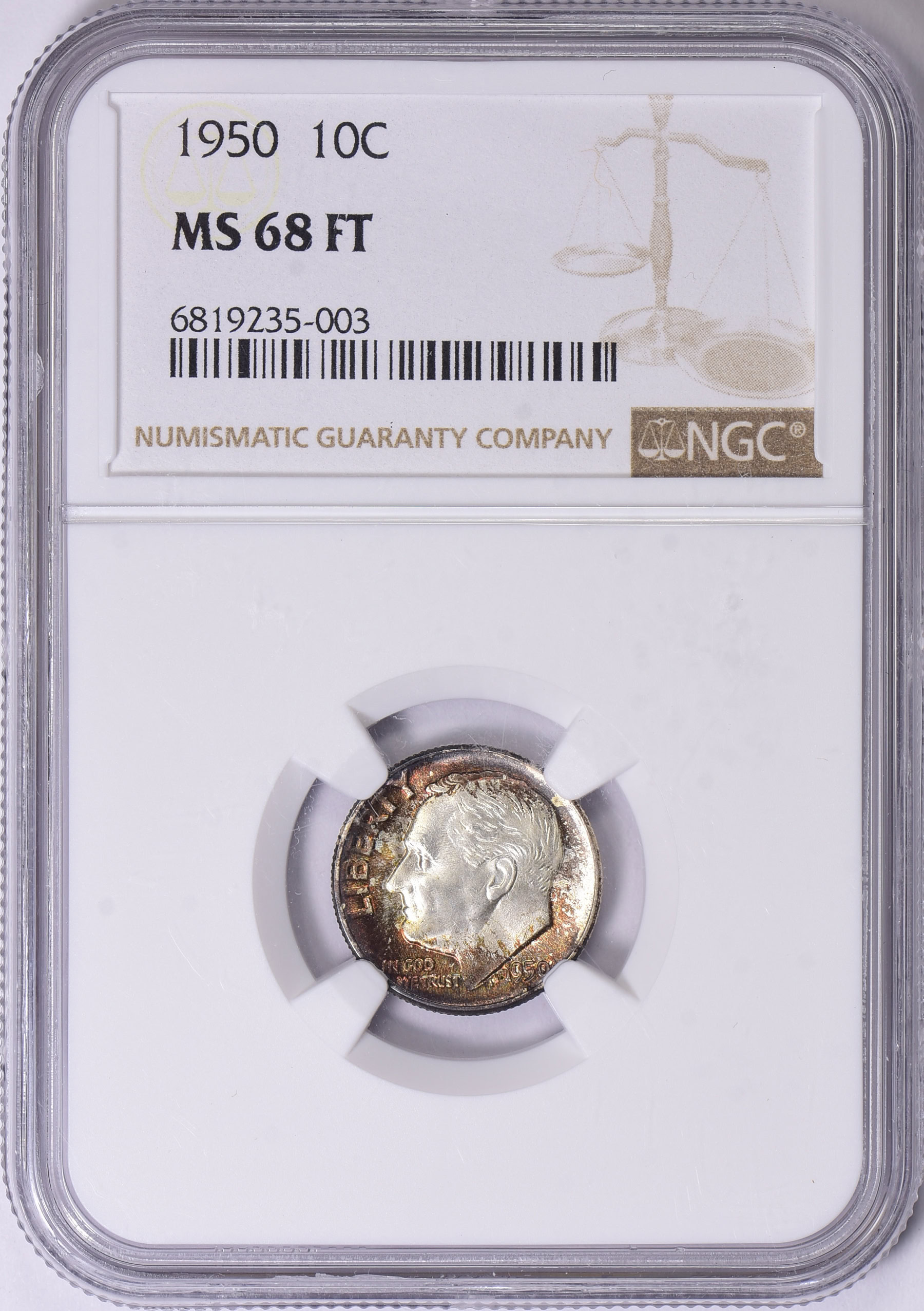 1950 Roosevelt Dime NGC MS-68 FT (Toned) (Item 1300825 ...