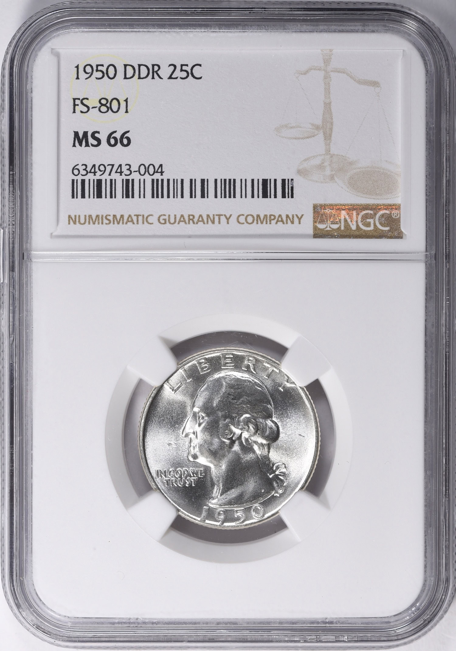 1950 Washington Quarter DDR FS-801 NGC MS-66 (Item 1301206 ...