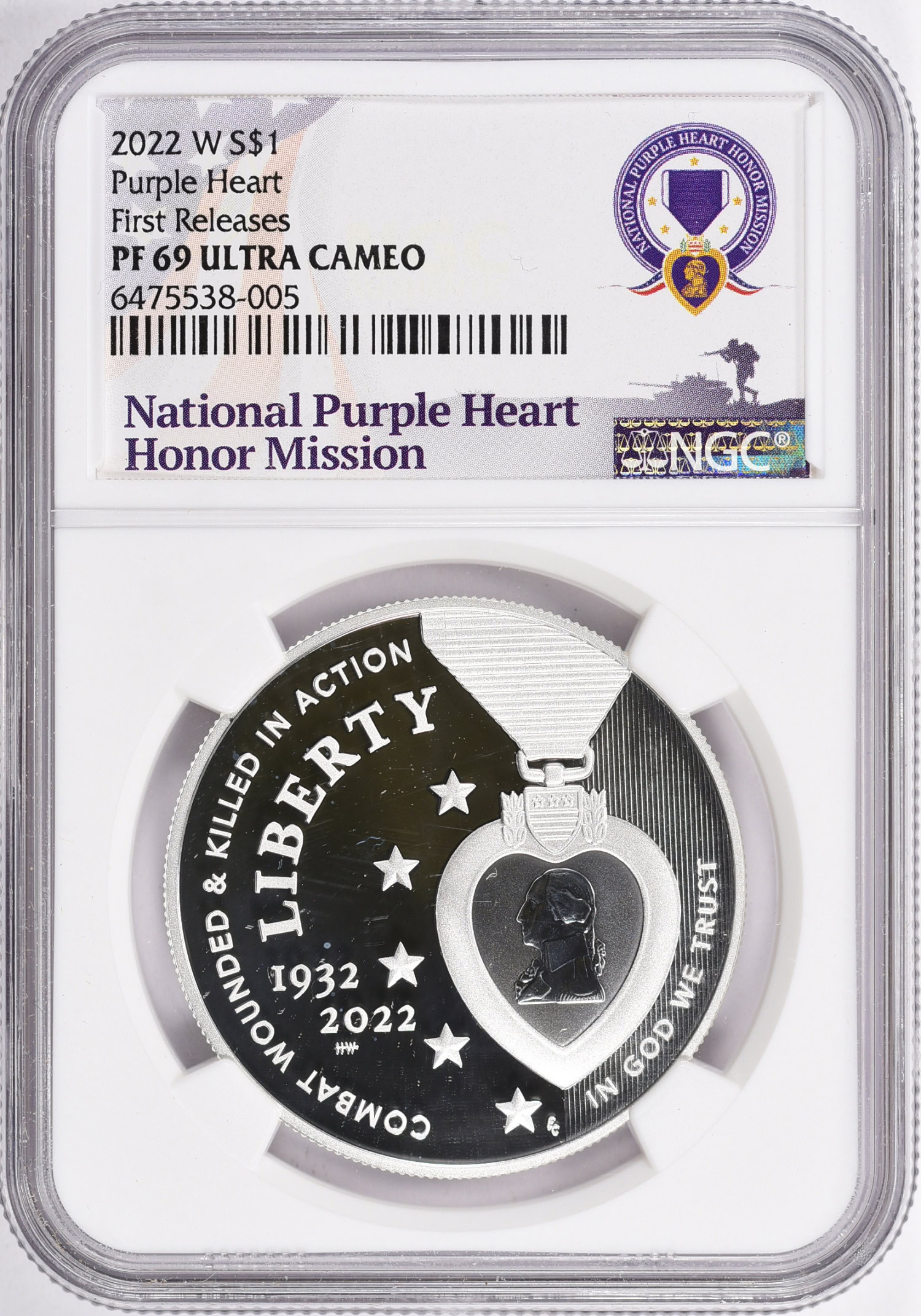 2022-W $1 Silver Dollar National Purple Heart Hall of Honor First ...