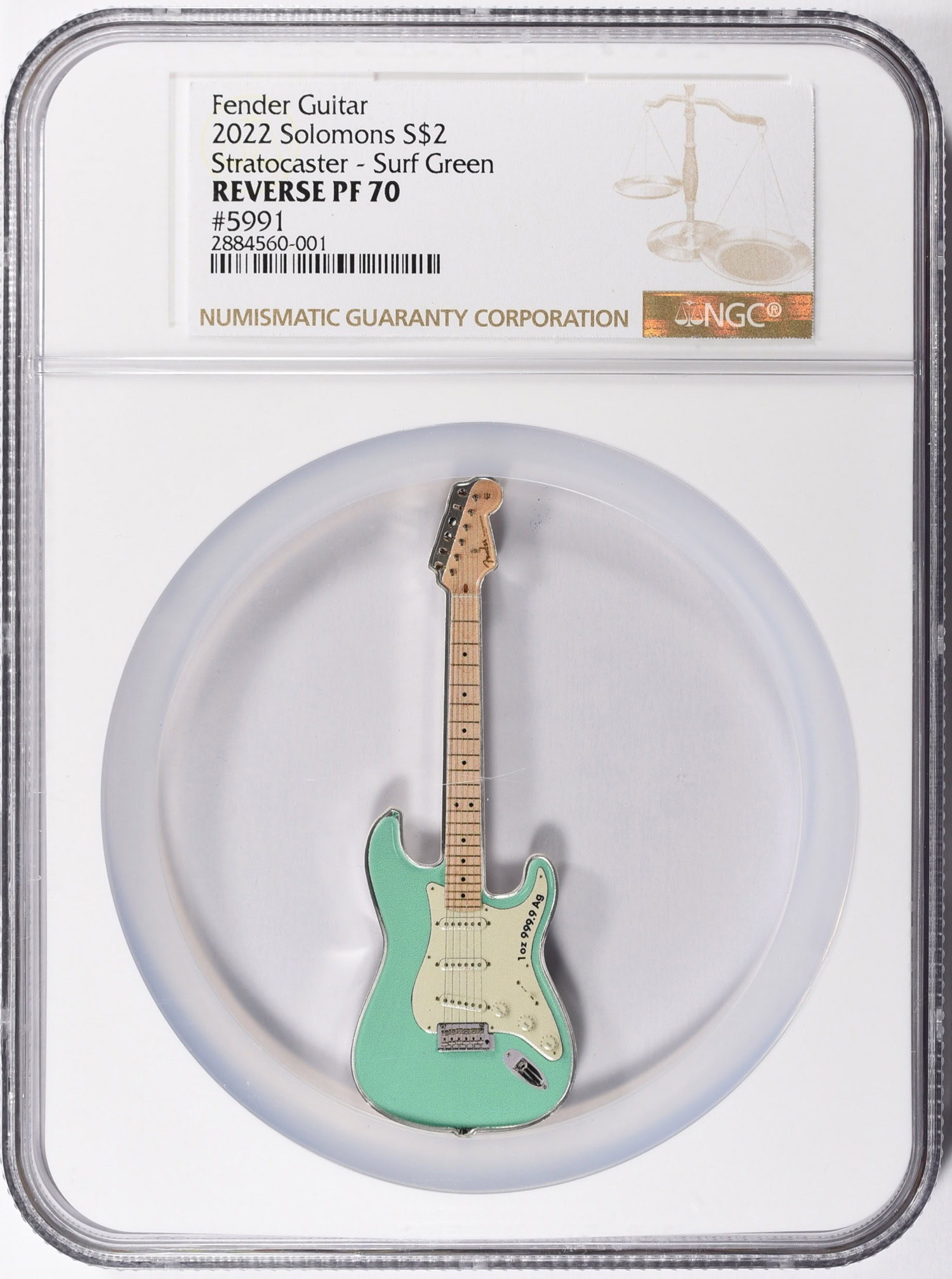 Solomon Islands 2022 Colorized Silver $2 Fender Stratocaster Surf Green ...