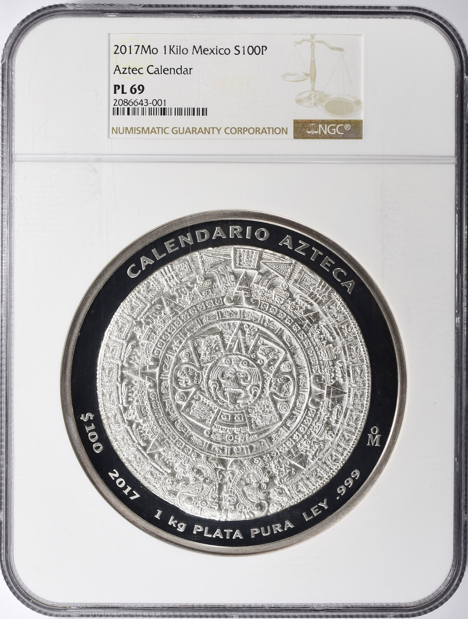 Mexico 2017-Mo Silver 100 Pesos Aztec Calendar Kilo NGC PL-69 (ASW = 32 ...