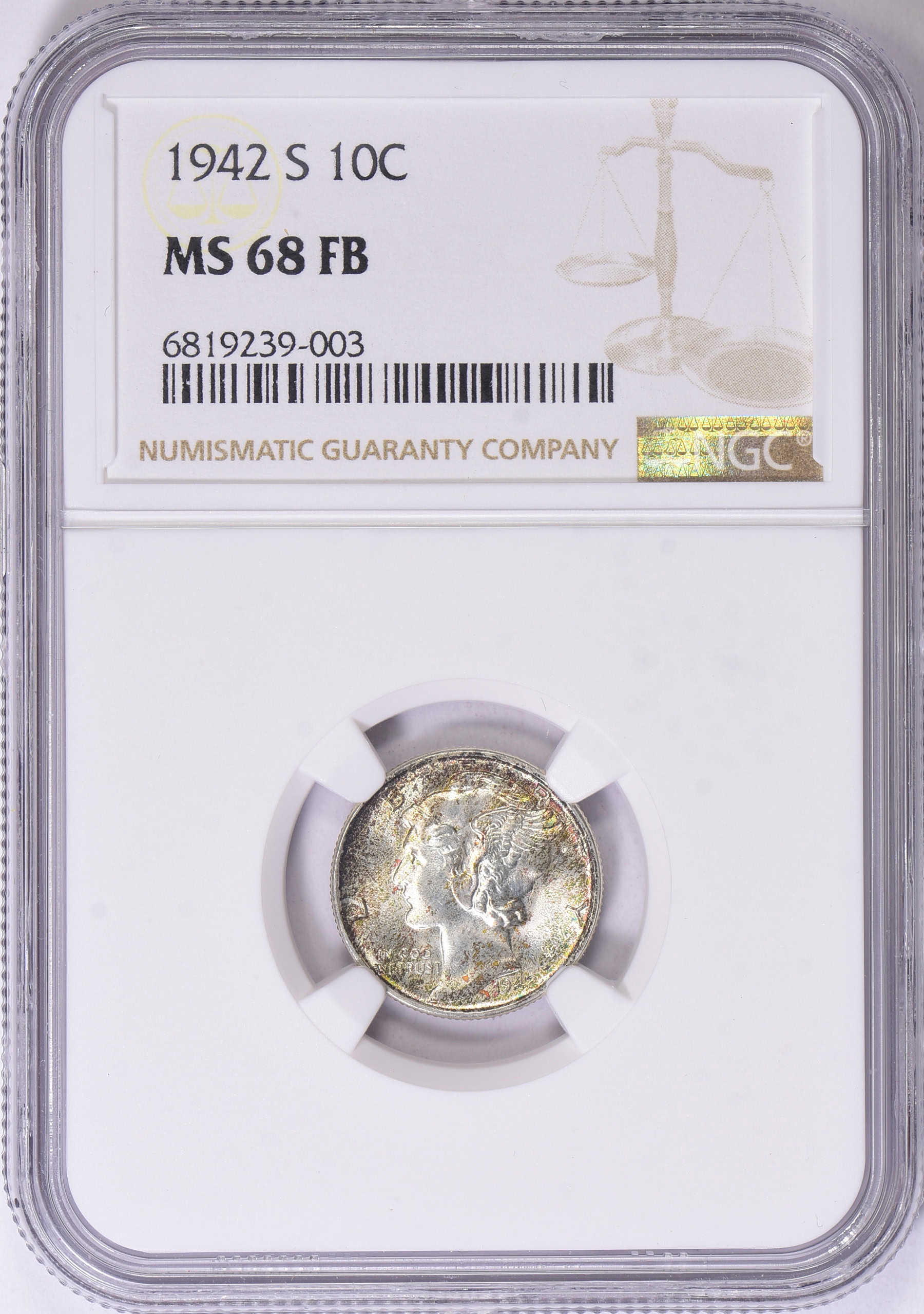 1942-S Mercury Dime NGC MS-68 FB (Toned) (Item 1303559) | GreatCollections Coin Auctions