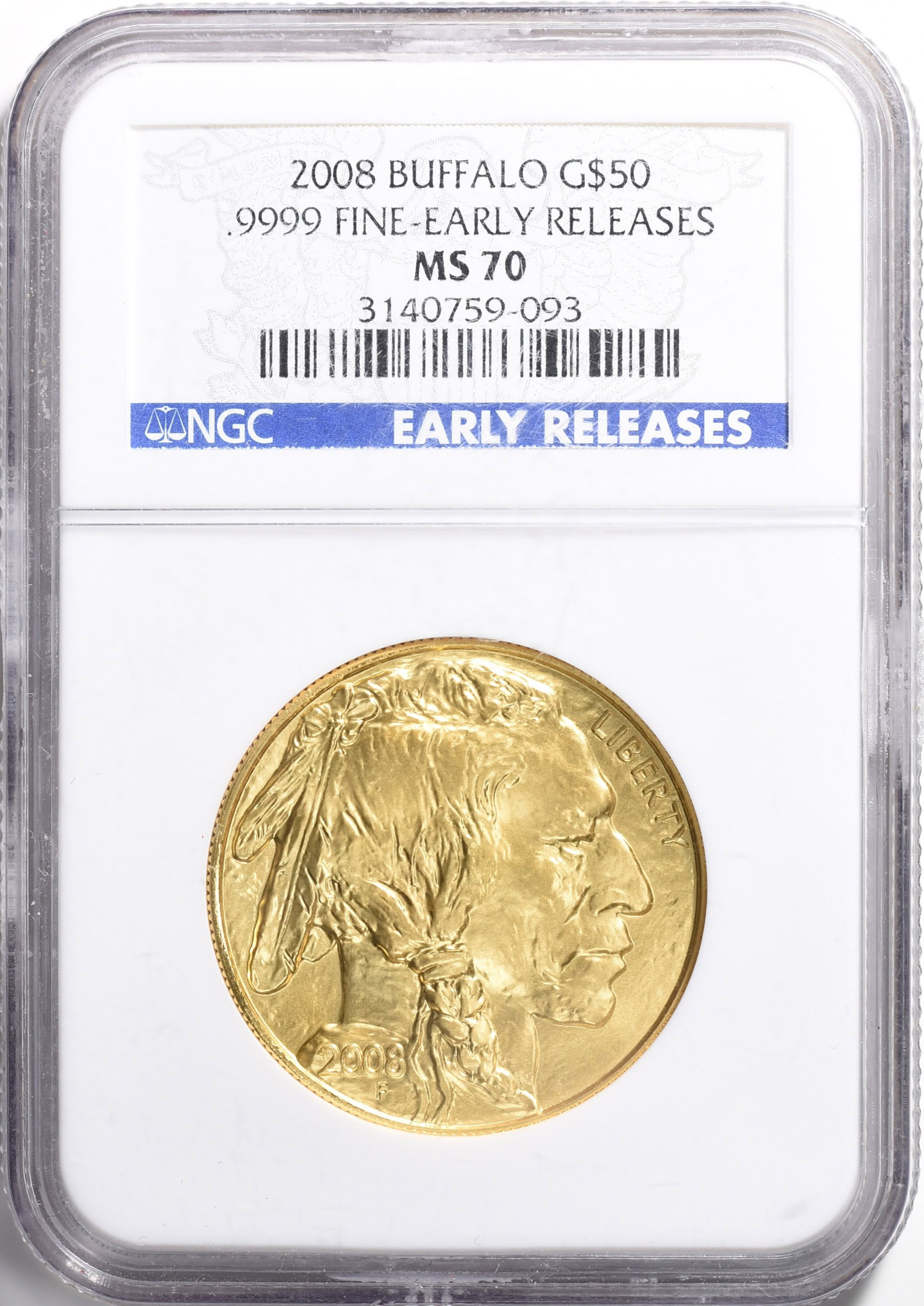 2008 $50 One-Ounce Gold American Buffalo Early Releases NGC MS-70 (Item 1303786 ...