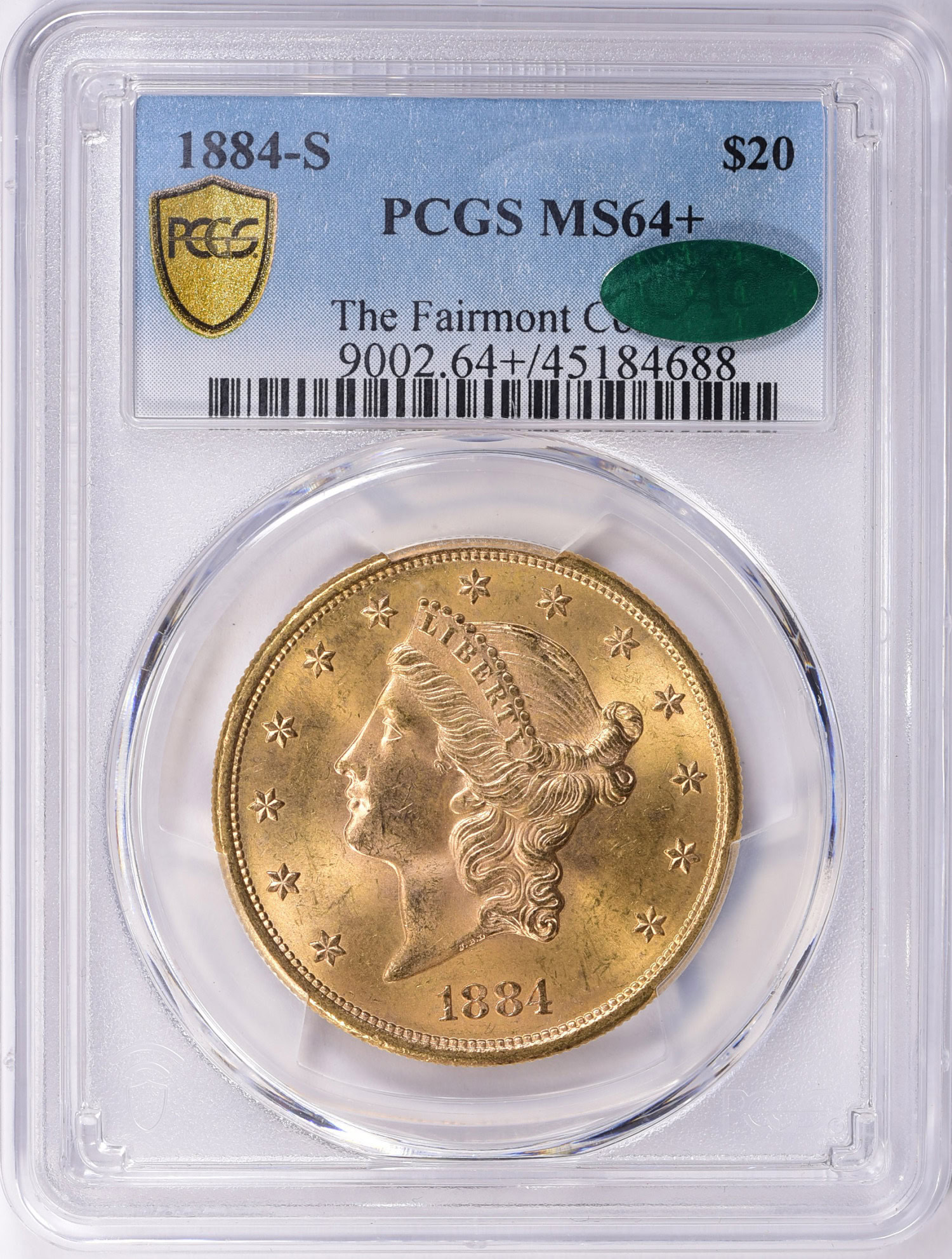 1884-S Liberty Gold Double Eagle PCGS MS-64+ (CAC Green) (The Fairmont Collection) (Item 1304499 ...