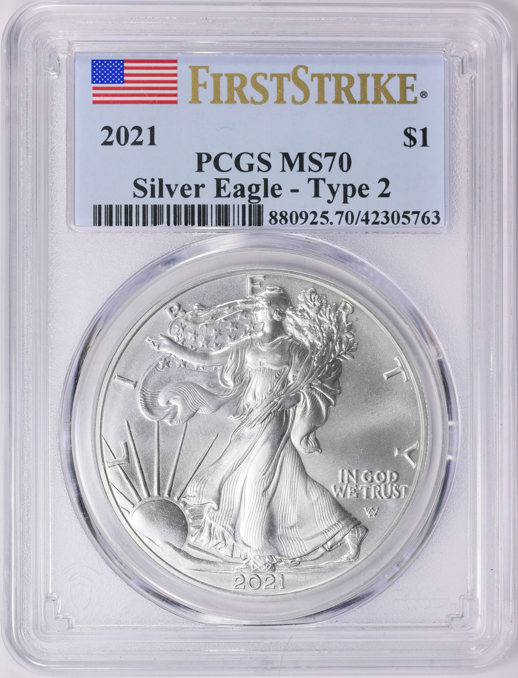 2021 $1 Silver Eagle Type 2 First Strike PCGS MS-70 (Item 1304825) | GreatCollections Coin Auctions