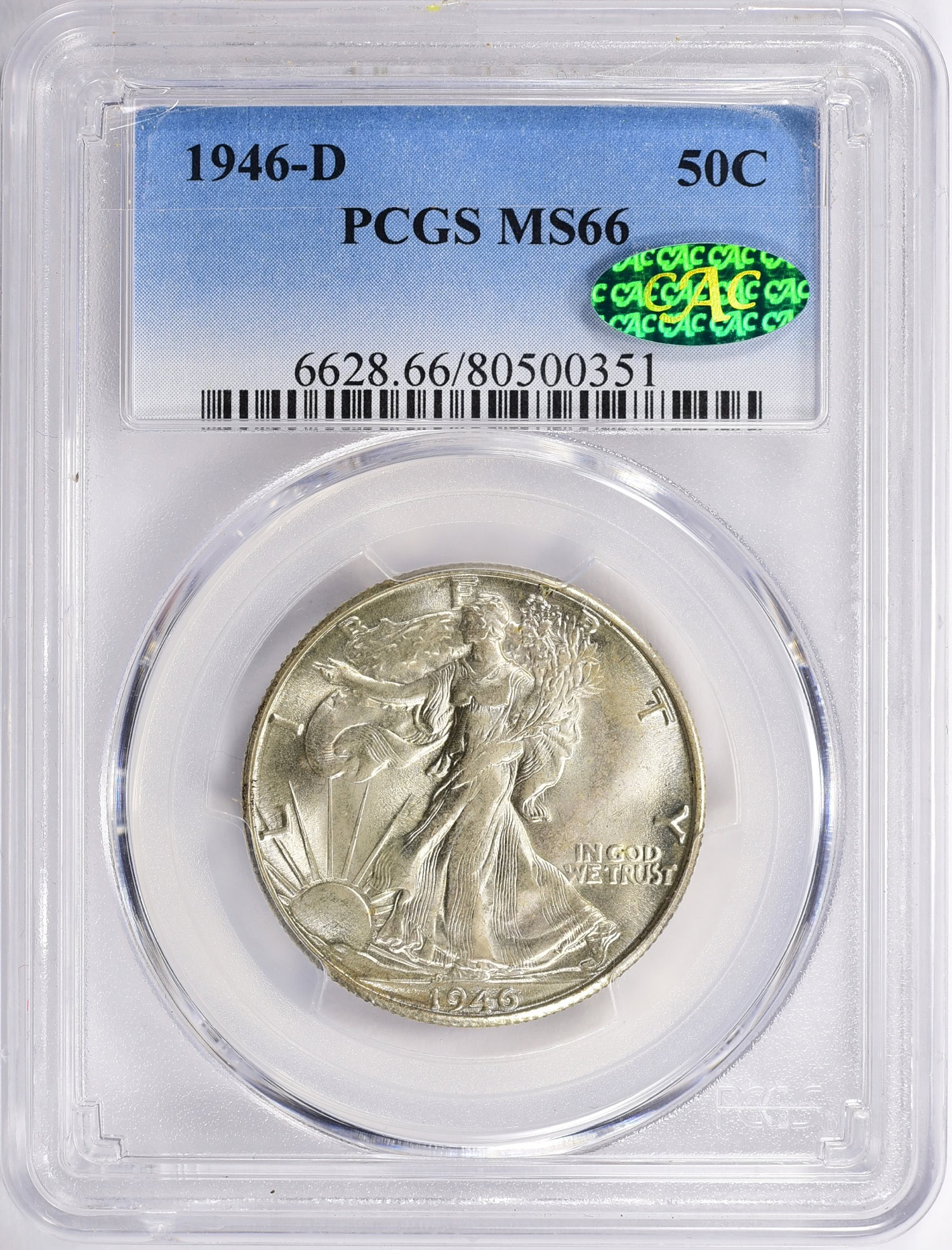 1946-D Walking Liberty Half Dollar PCGS MS-66 (CAC Green) (Item 1305189) | GreatCollections Coin ...