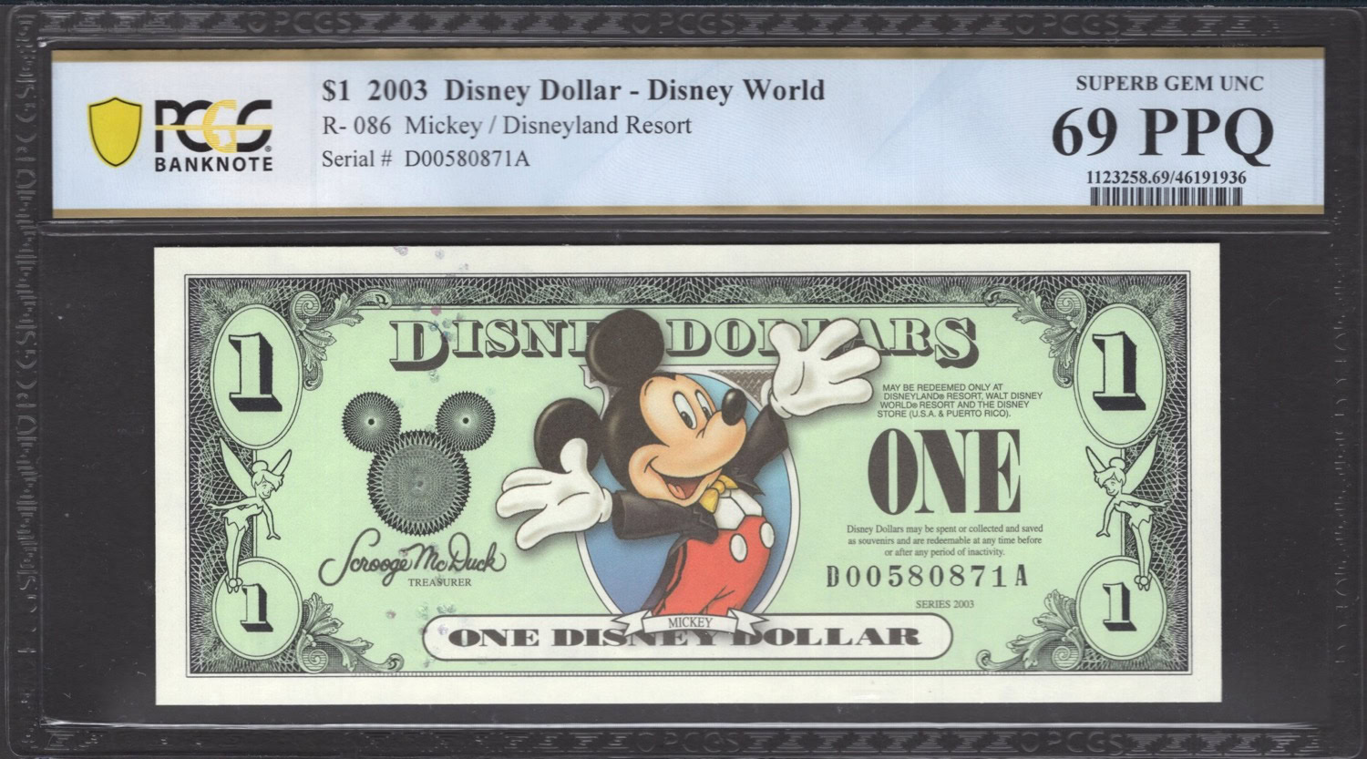 2003 (DA Block) $1 Disney World Disney Dollar Note PCGS Banknote Superb ...