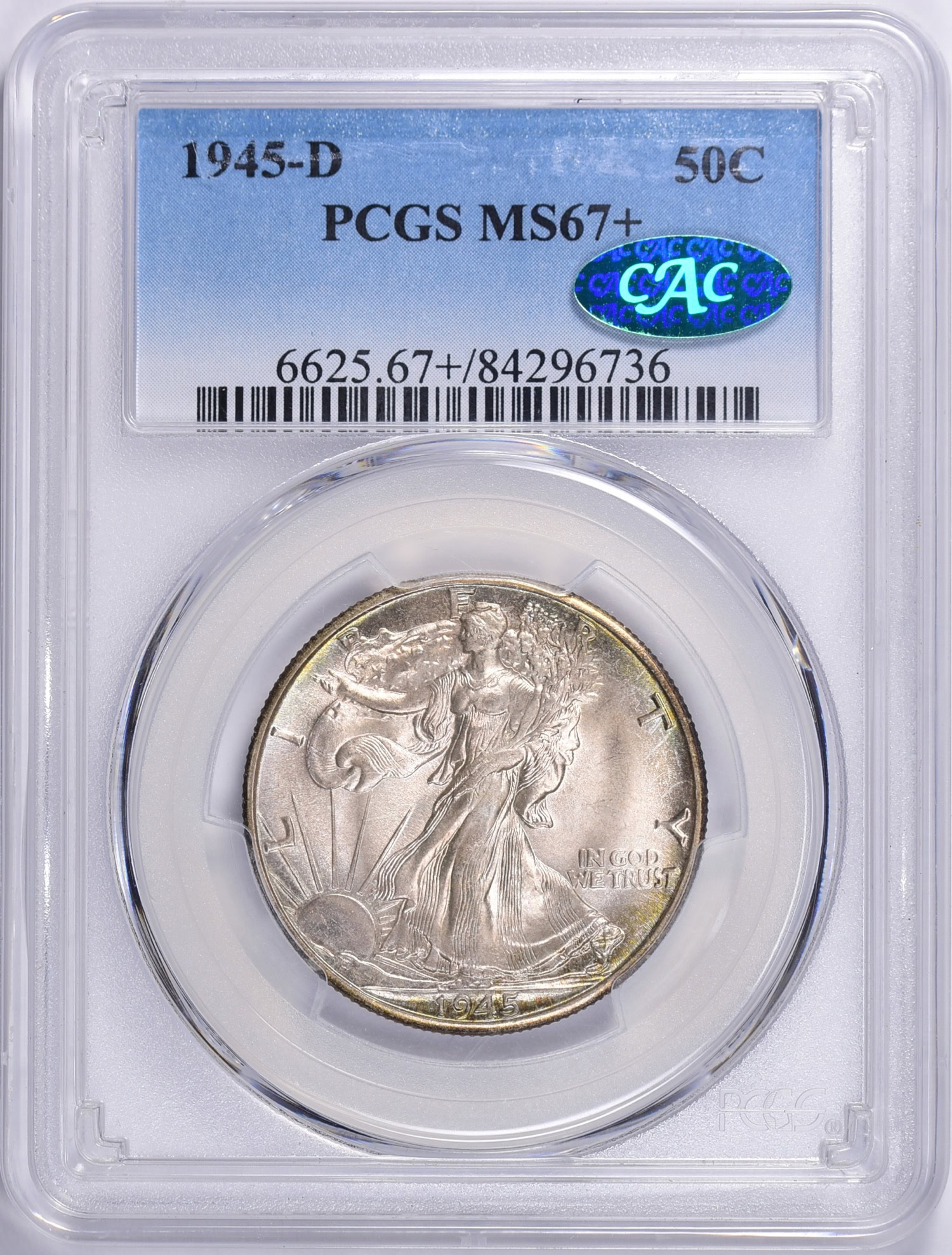 1945-D Walking Liberty Half Dollar PCGS MS-67+ (CAC Green) (Item 1308315) | GreatCollections ...