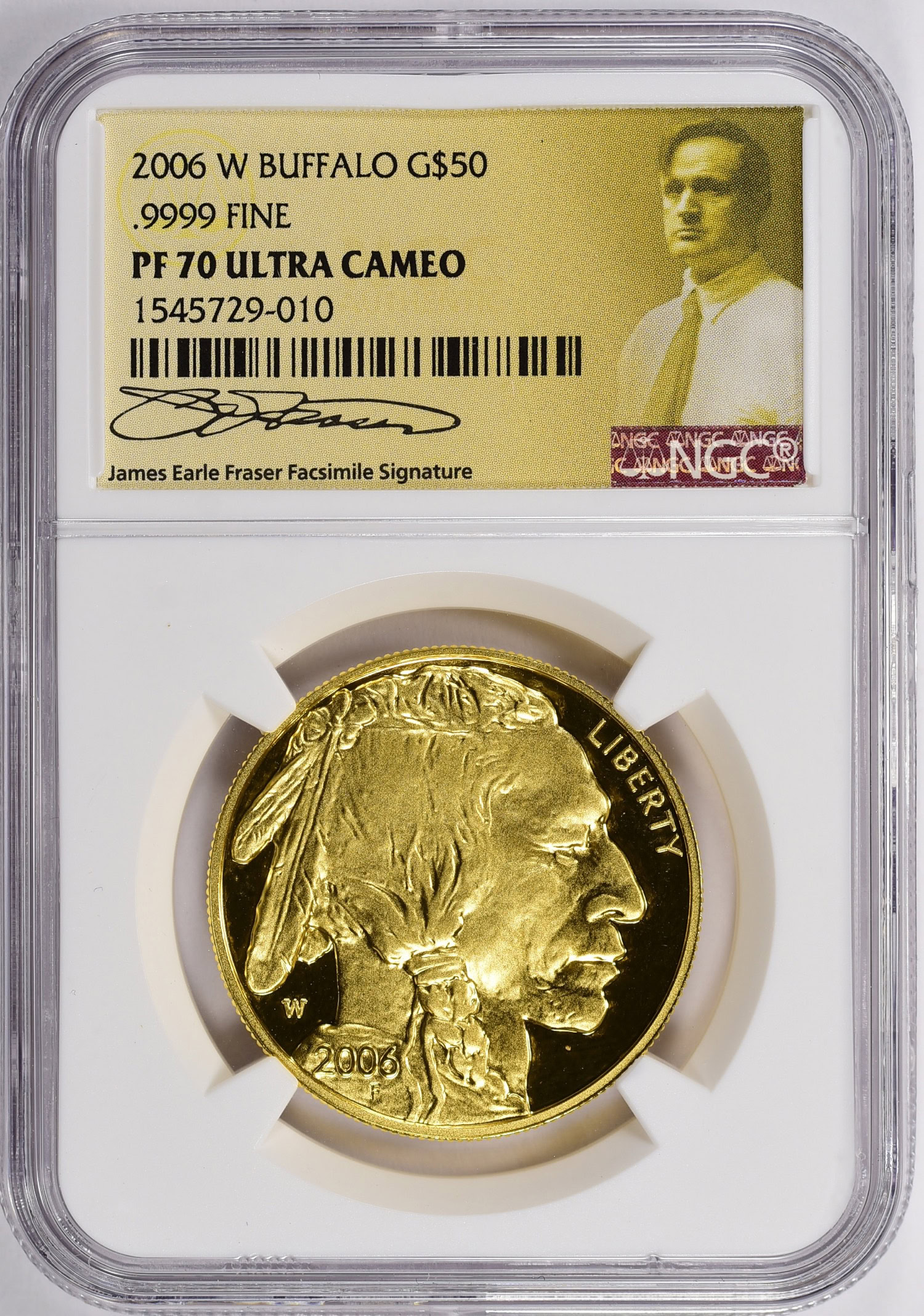 2006-W $50 One-Ounce Gold American Buffalo NGC Proof-70 UC (James Earle Fraser Facsimile ...