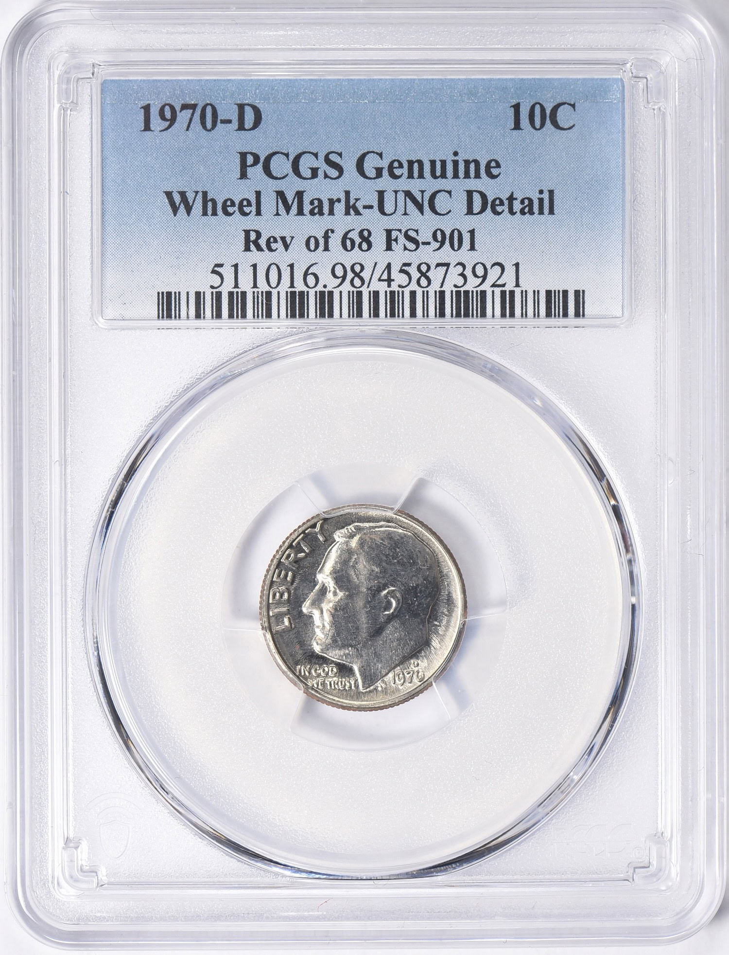 1970-D Roosevelt Dime Reverse of 68 FS-901 PCGS Genuine Unc Details ...