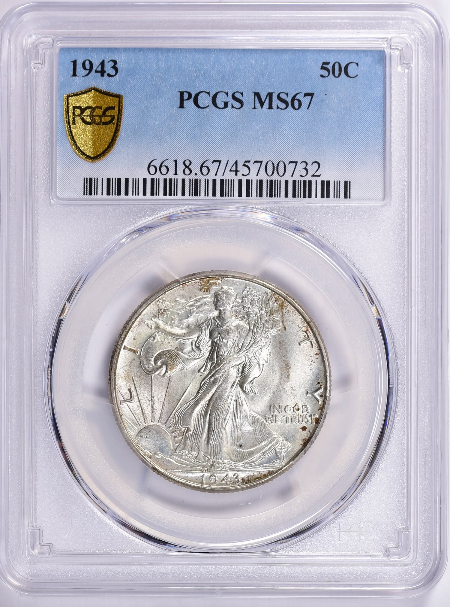 1943 Walking Liberty Half Dollar PCGS MS-67 (Item 1310912) | GreatCollections Coin Auctions