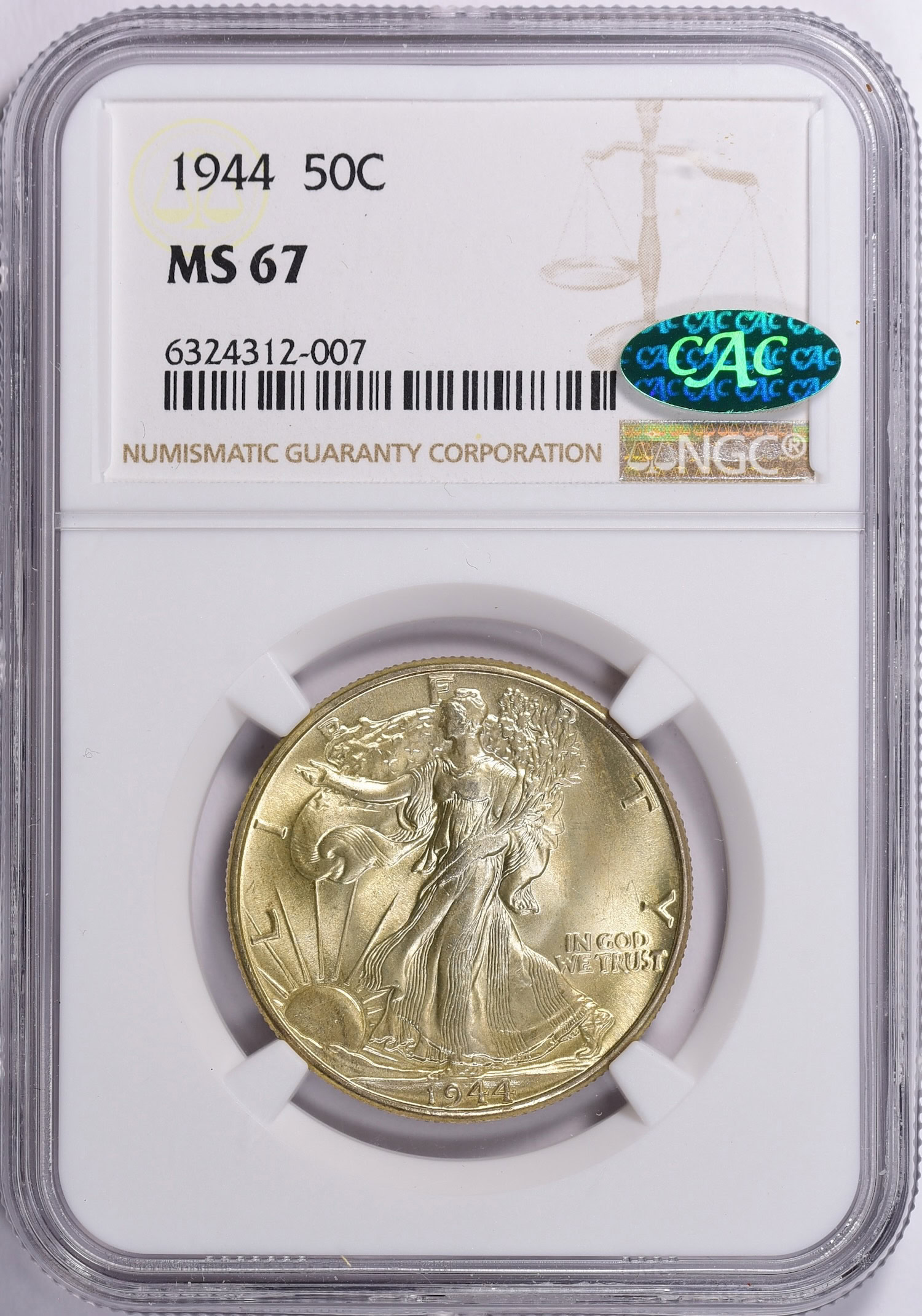 1944 Walking Liberty Half Dollar NGC MS-67 (CAC Green) (Item 1310931) | GreatCollections Coin ...
