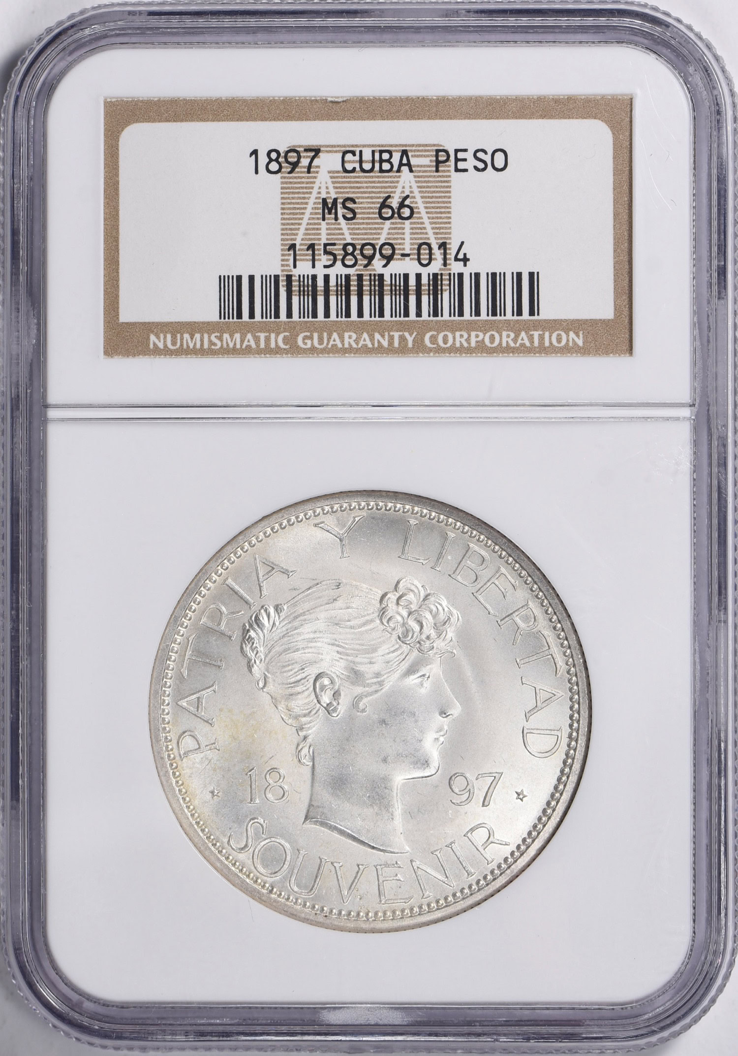 Cuba 1897 Silver Souvenir Peso KM-M3 Star Above Base of 97 NGC MS-66 ...