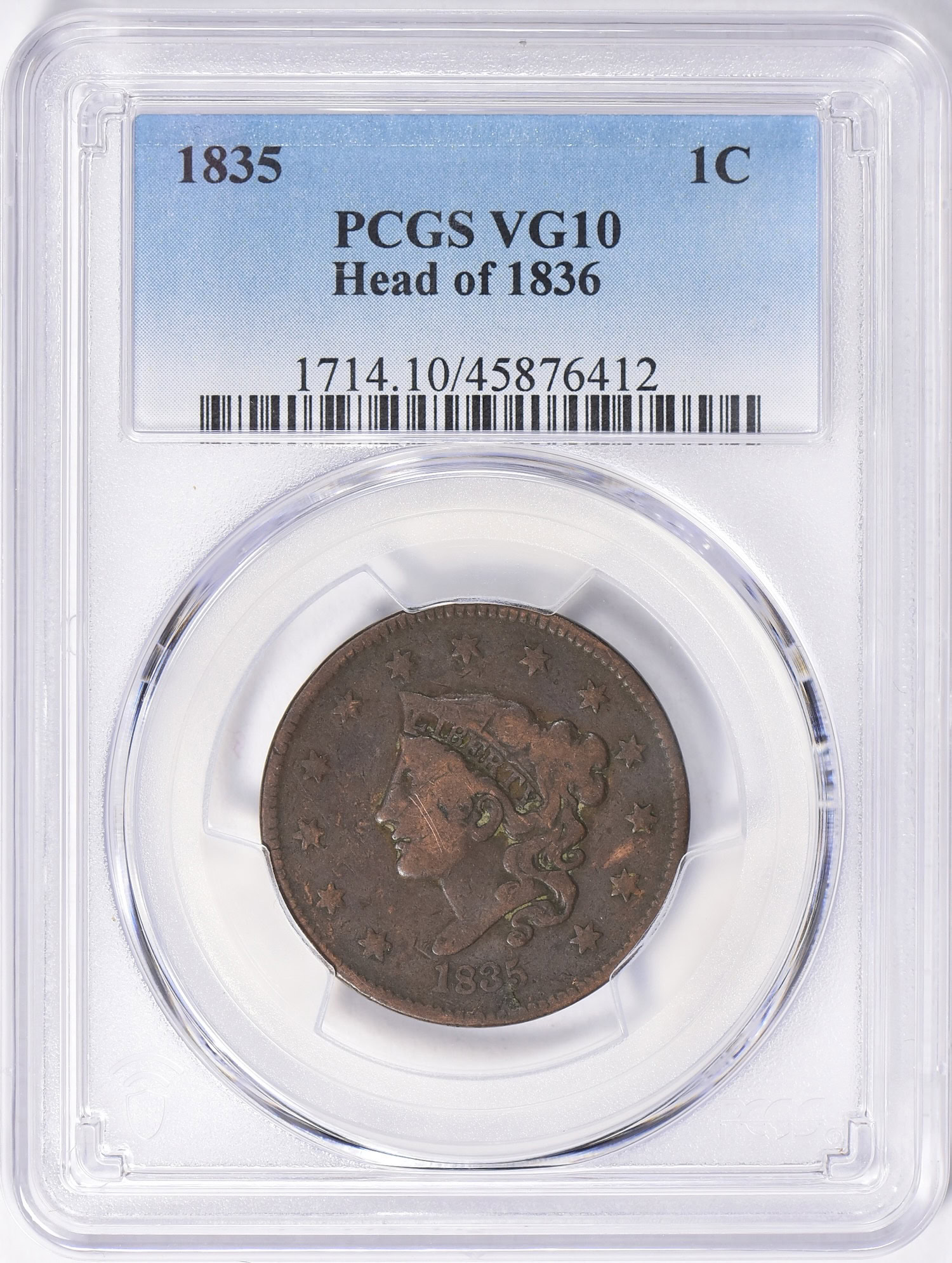 1835 Matron Cent Head of 1836 PCGS VG-10 BN (Item 1314123) | GreatCollections Coin Auctions