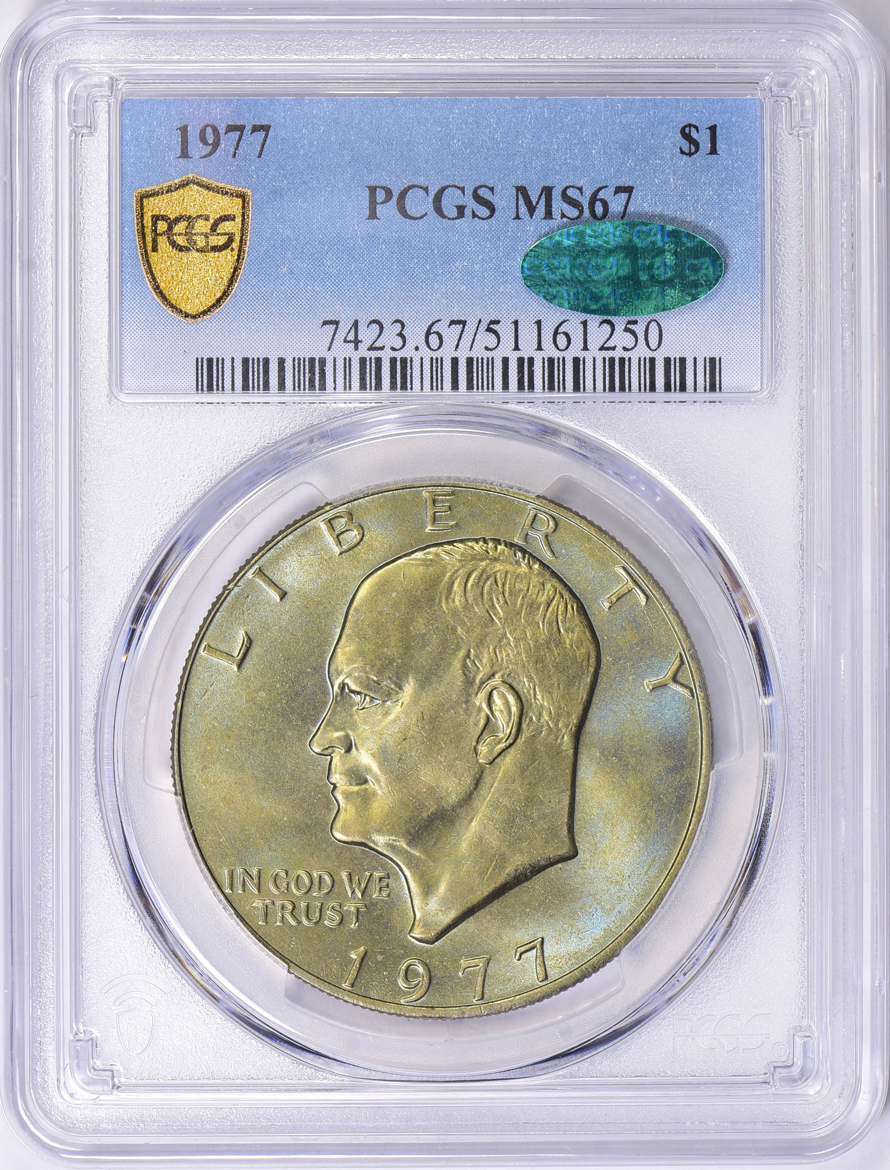 1977 Eisenhower Dollar PCGS MS-67 (CAC Green) (Toned) (Item 1316161 ...