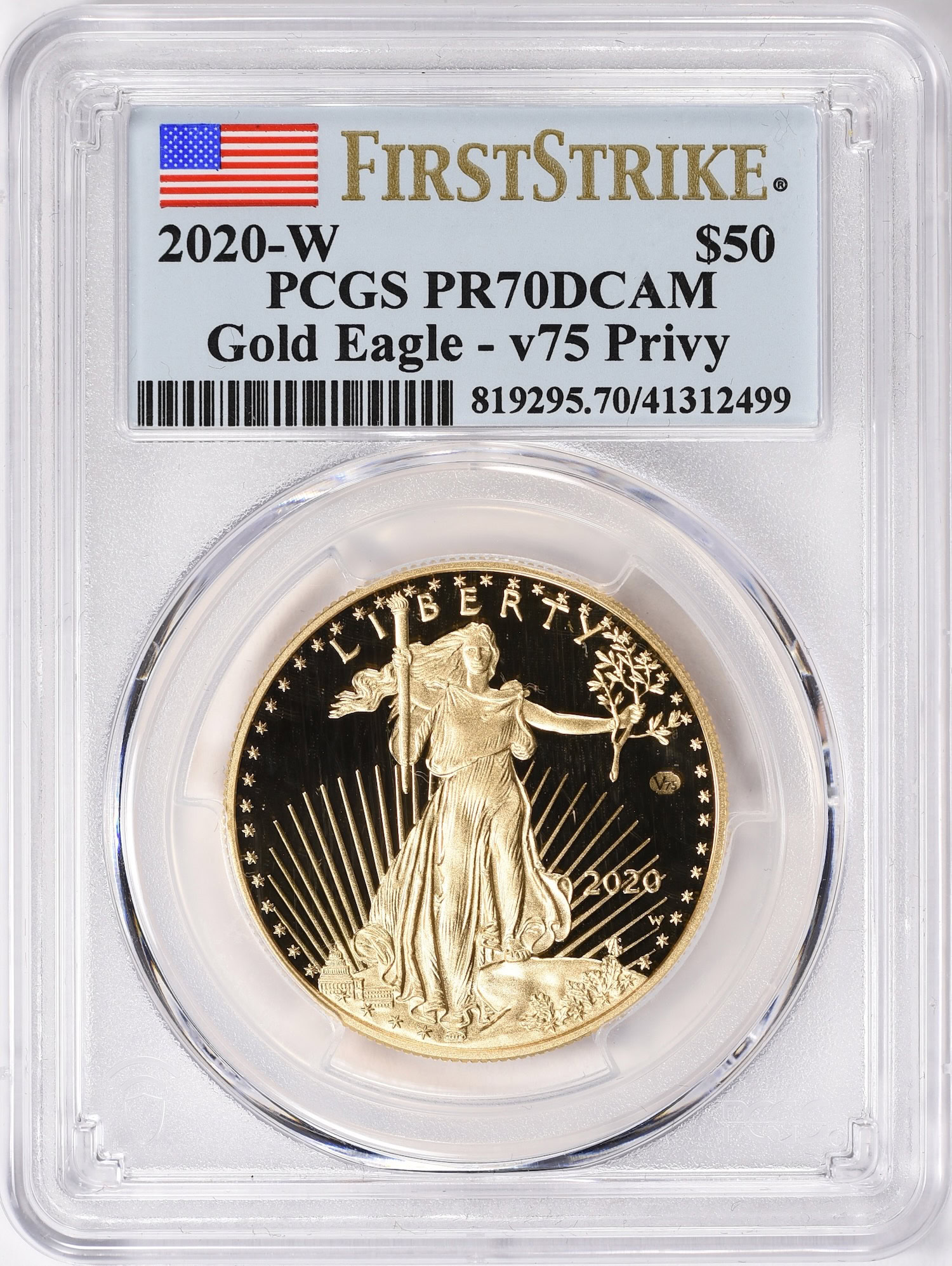 2020-W $50 One-Ounce Gold American Eagle V75 Privy 1 of 1945 Struck ...