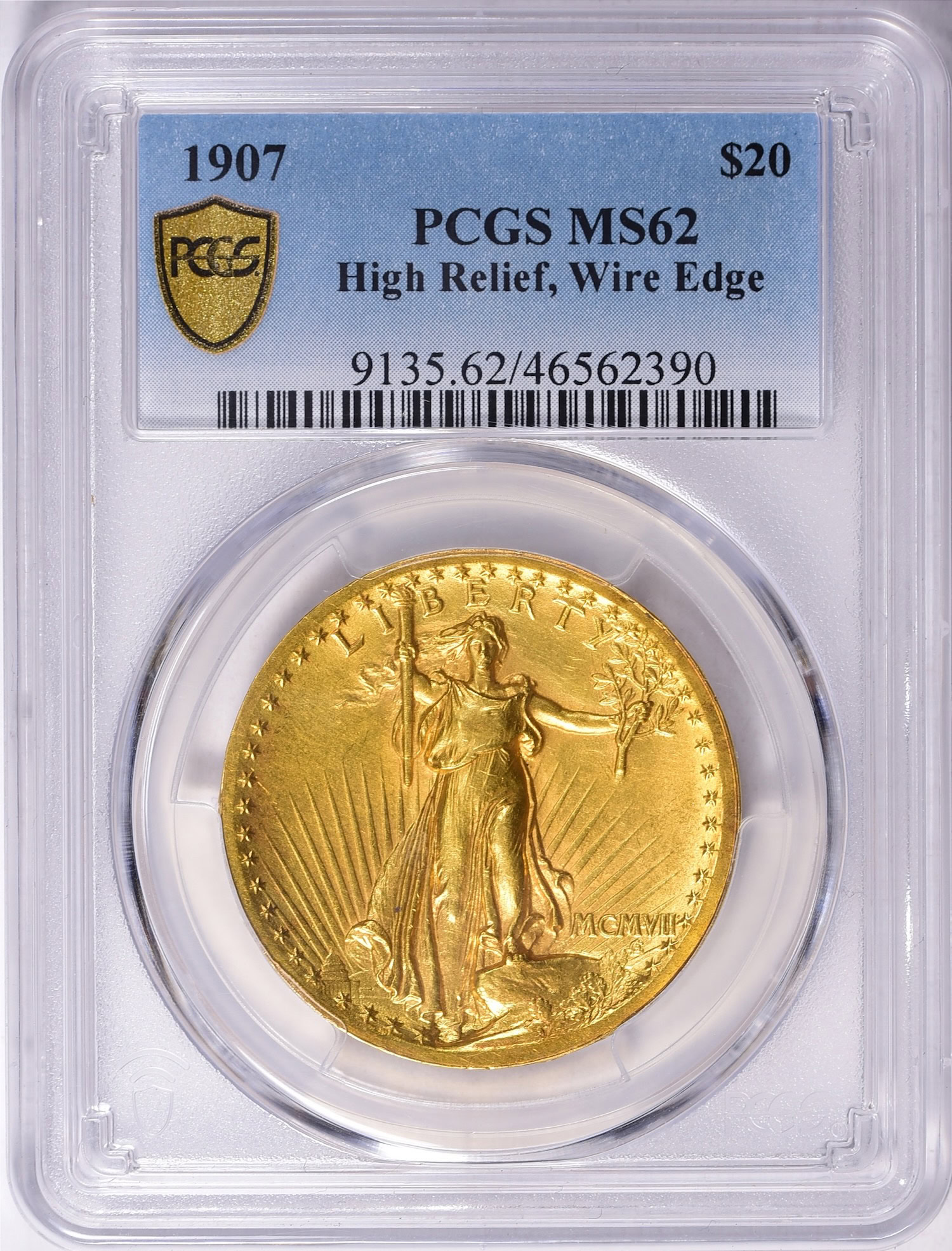 1907 Saint-Gaudens Gold Double Eagle MCMVII. High Relief, Wire Edge PCGS MS-62 (Item 1320048 ...
