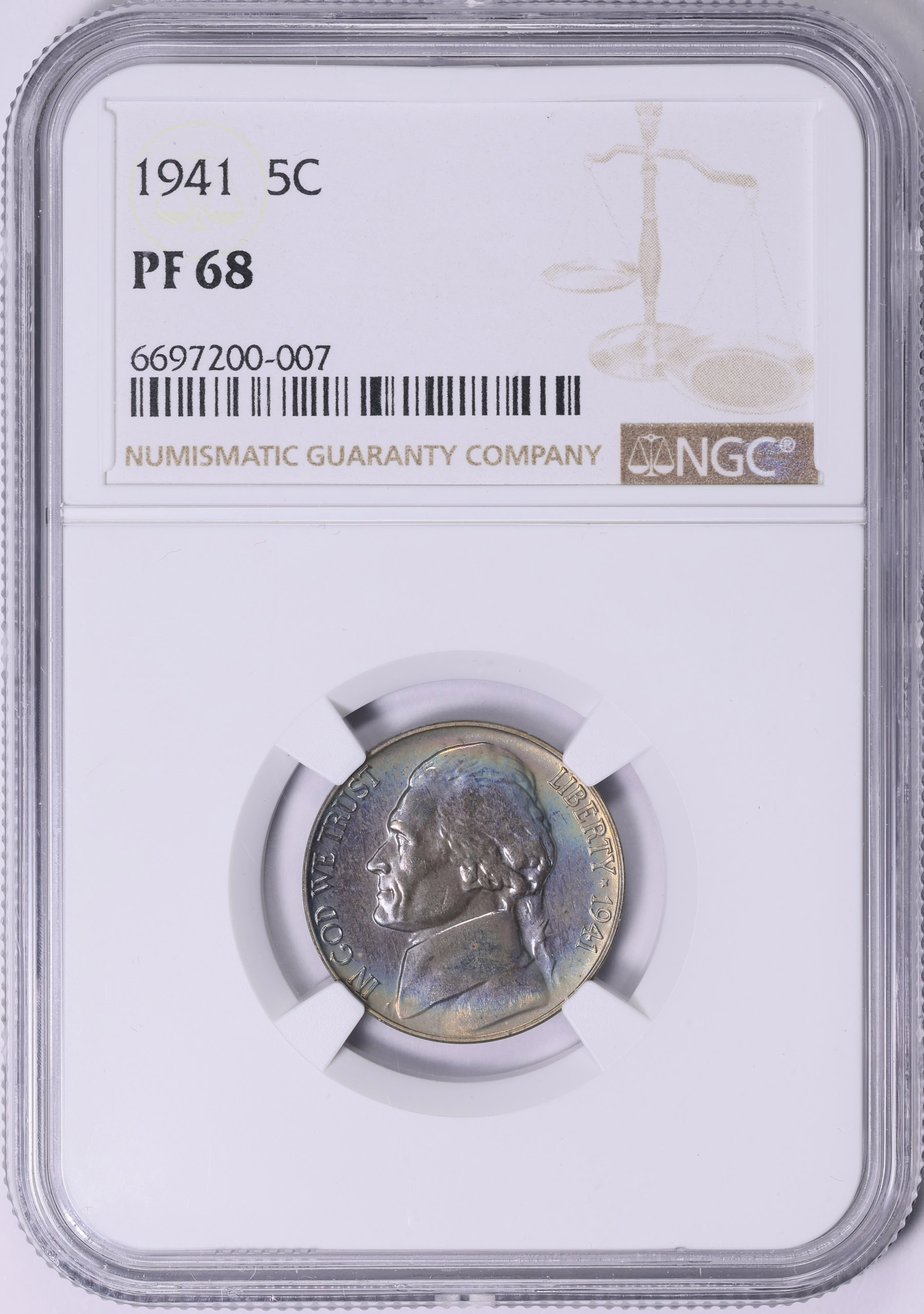 1941 Jefferson Nickel NGC Proof-68 (Toned) (Item 1321226) | GreatCollections Coin Auctions