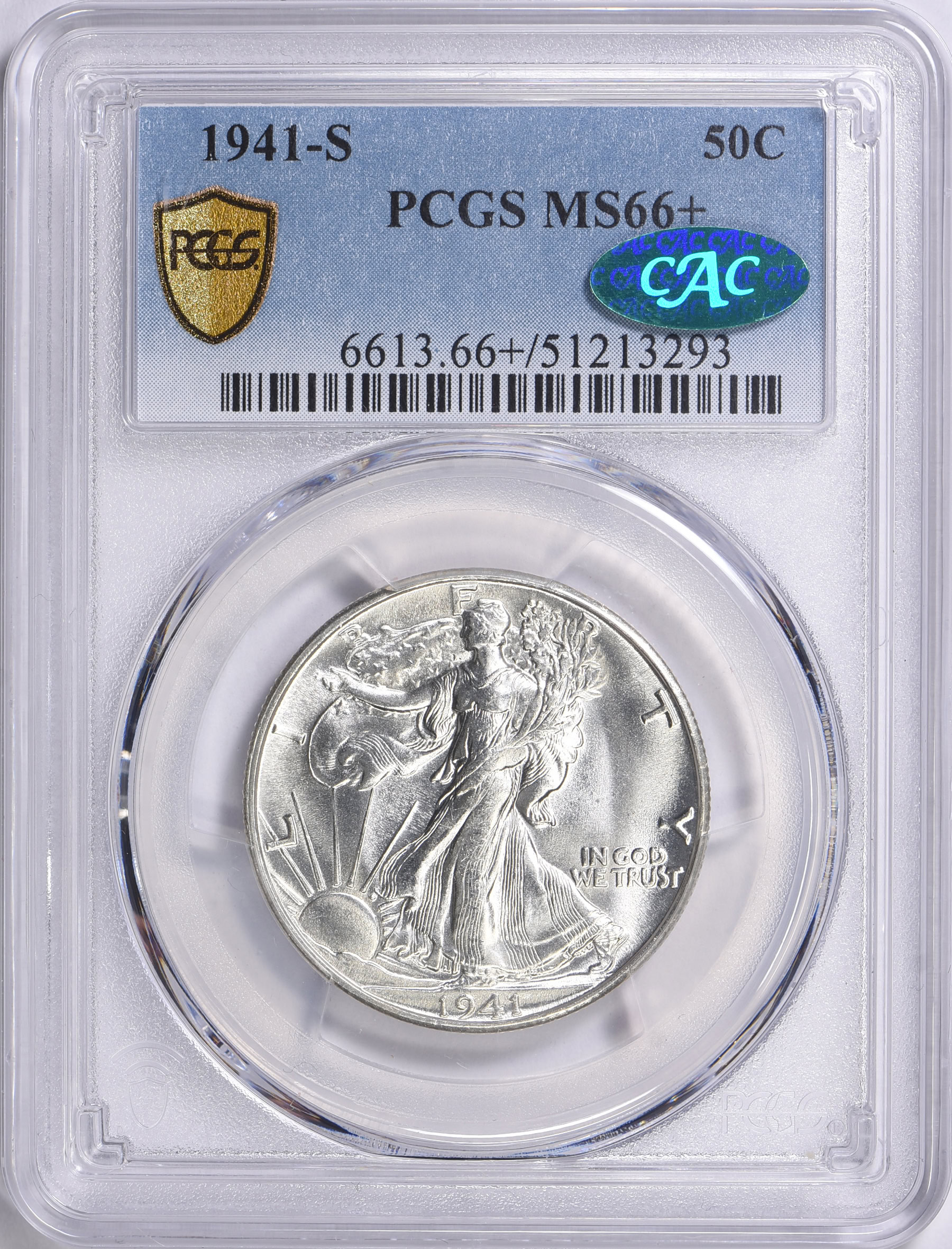 1941-S Walking Liberty Half Dollar PCGS MS-66+ (CAC Green) (Item 1321232) | GreatCollections ...