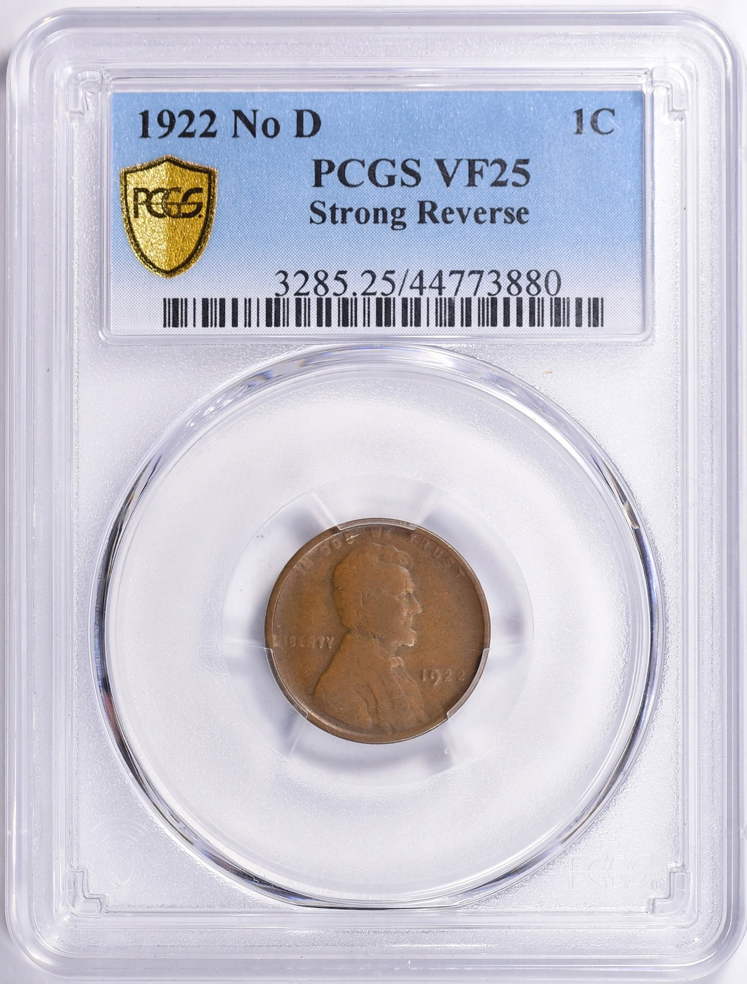 1922-No D Lincoln Cent Strong Reverse PCGS VF-25 BN (Item 1321914) | GreatCollections Coin Auctions