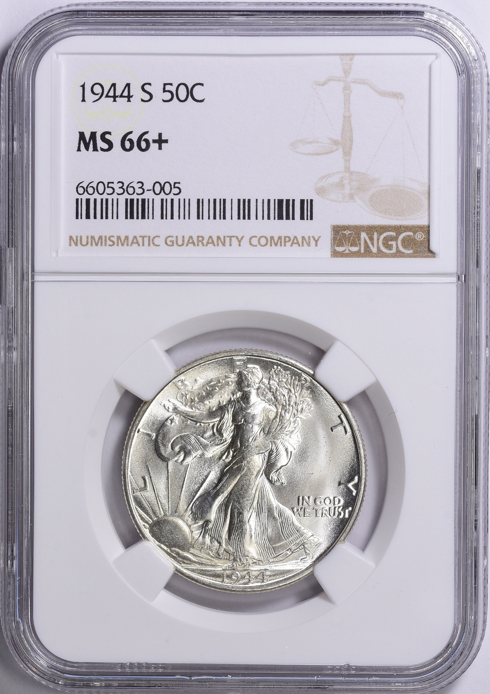 1944-S Walking Liberty Half Dollar NGC MS-66+ (Item 1325649) | GreatCollections Coin Auctions