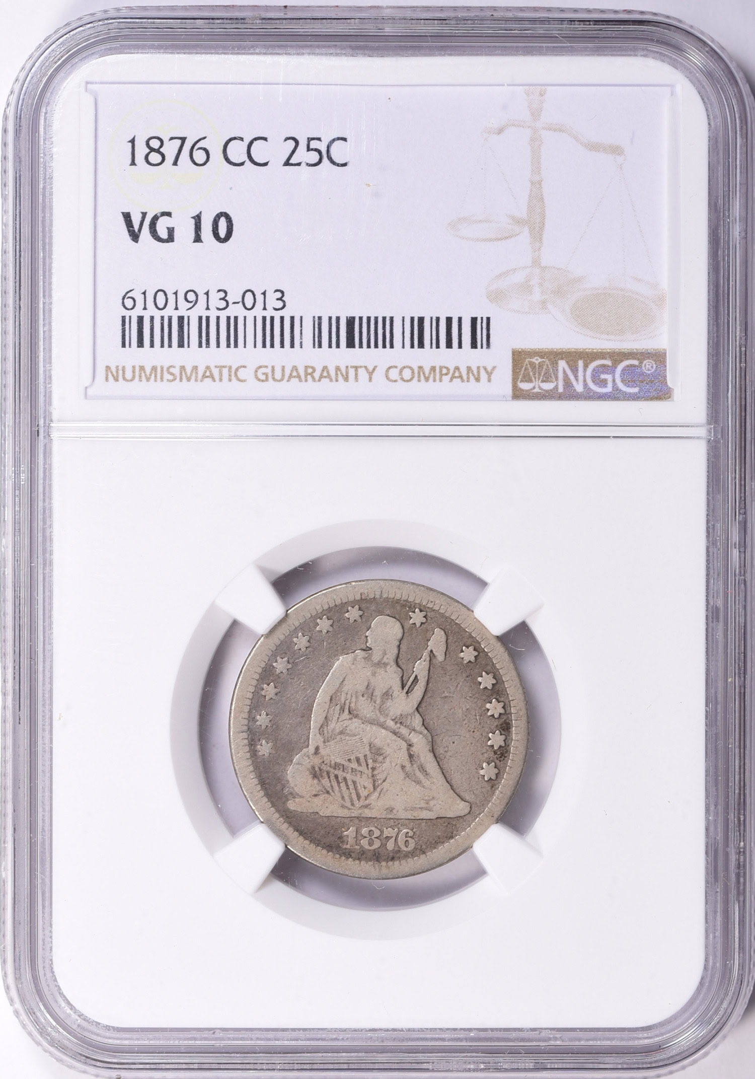 1876-CC Seated Liberty Quarter NGC VG-10 (Item 1327885) | GreatCollections Coin Auctions