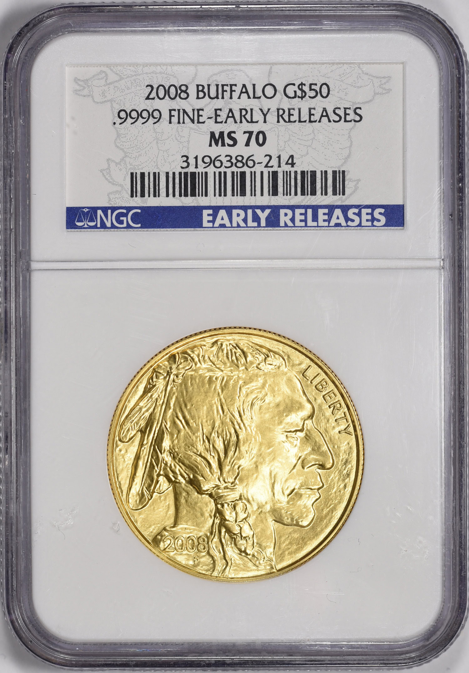 2008 $50 One-Ounce Gold American Buffalo Early Releases NGC MS-70 (Item 1328476 ...