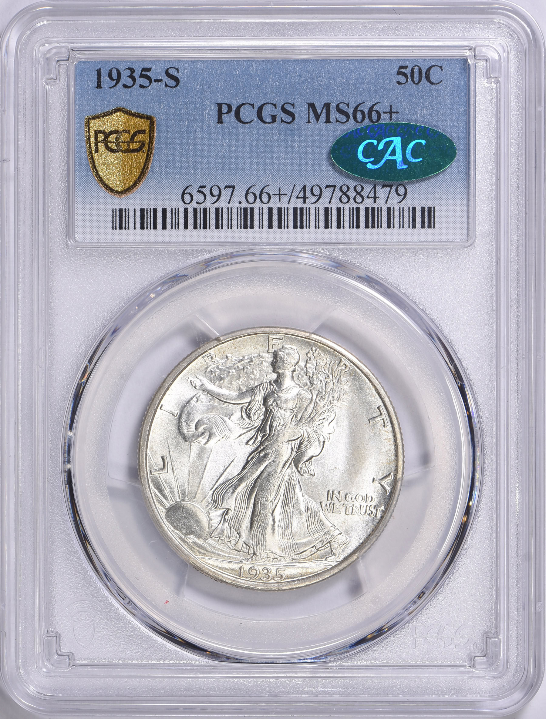1935-S Walking Liberty Half Dollar PCGS MS-66+ (CAC Green) (Item 1330748) | GreatCollections ...