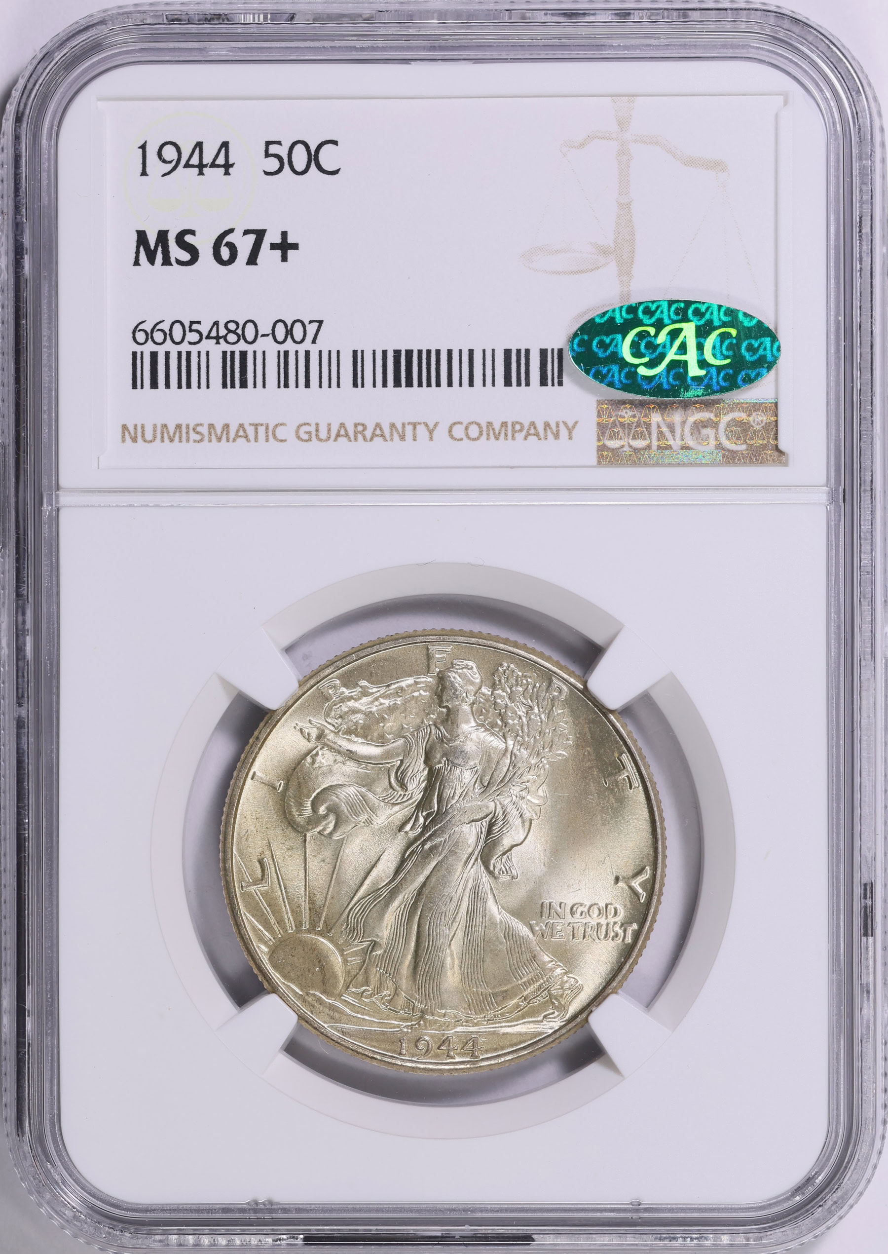 1944 Walking Liberty Half Dollar NGC MS-67+ (CAC Green) (Item 1334552) | GreatCollections Coin ...