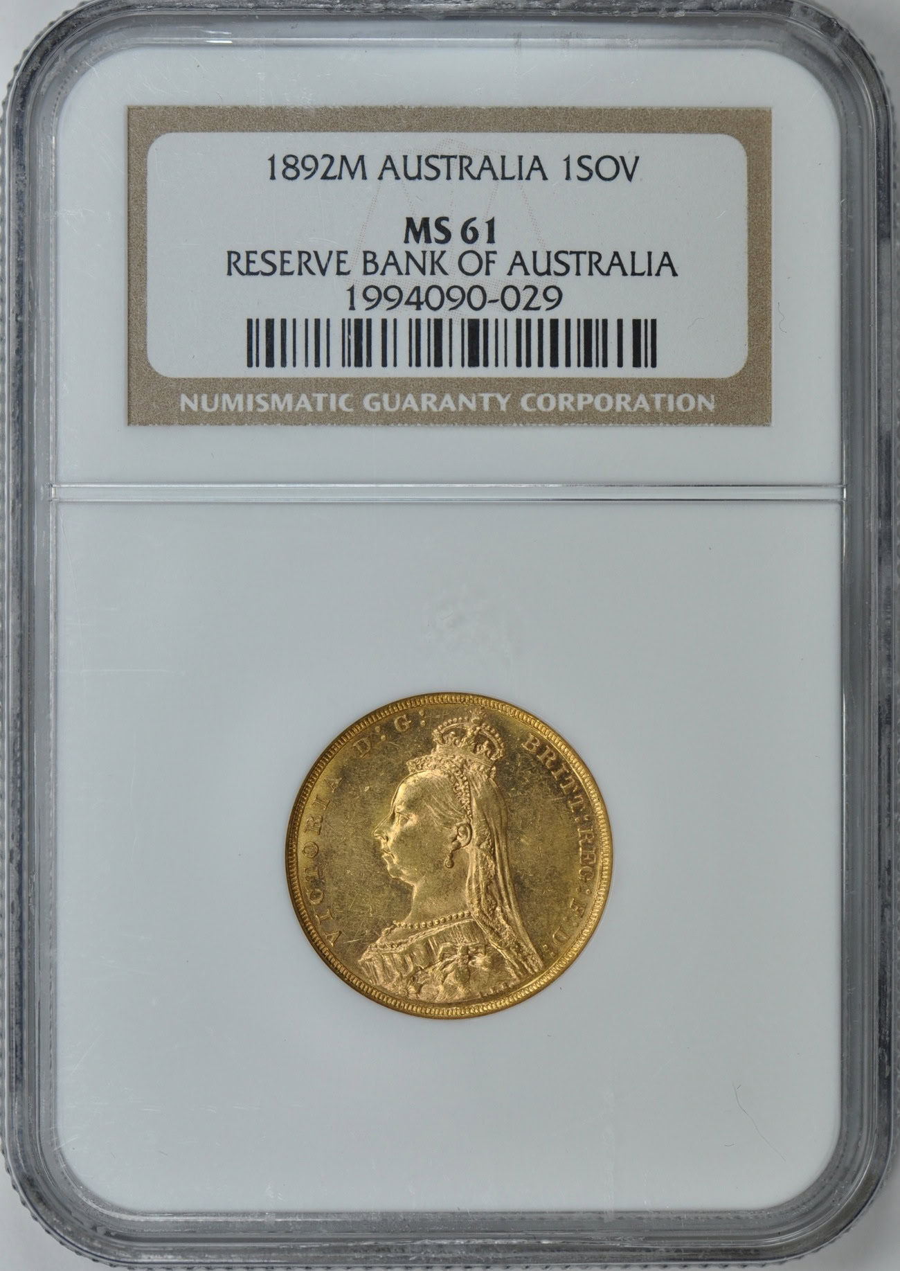 Australia 1892-M Gold Sovereign NGC MS-61 (Reserve Bank of Australia ...