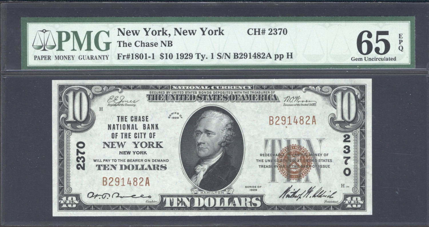 Fr. 1801-1 New York City, New York 1929 Type 1 The Chase National Bank ...