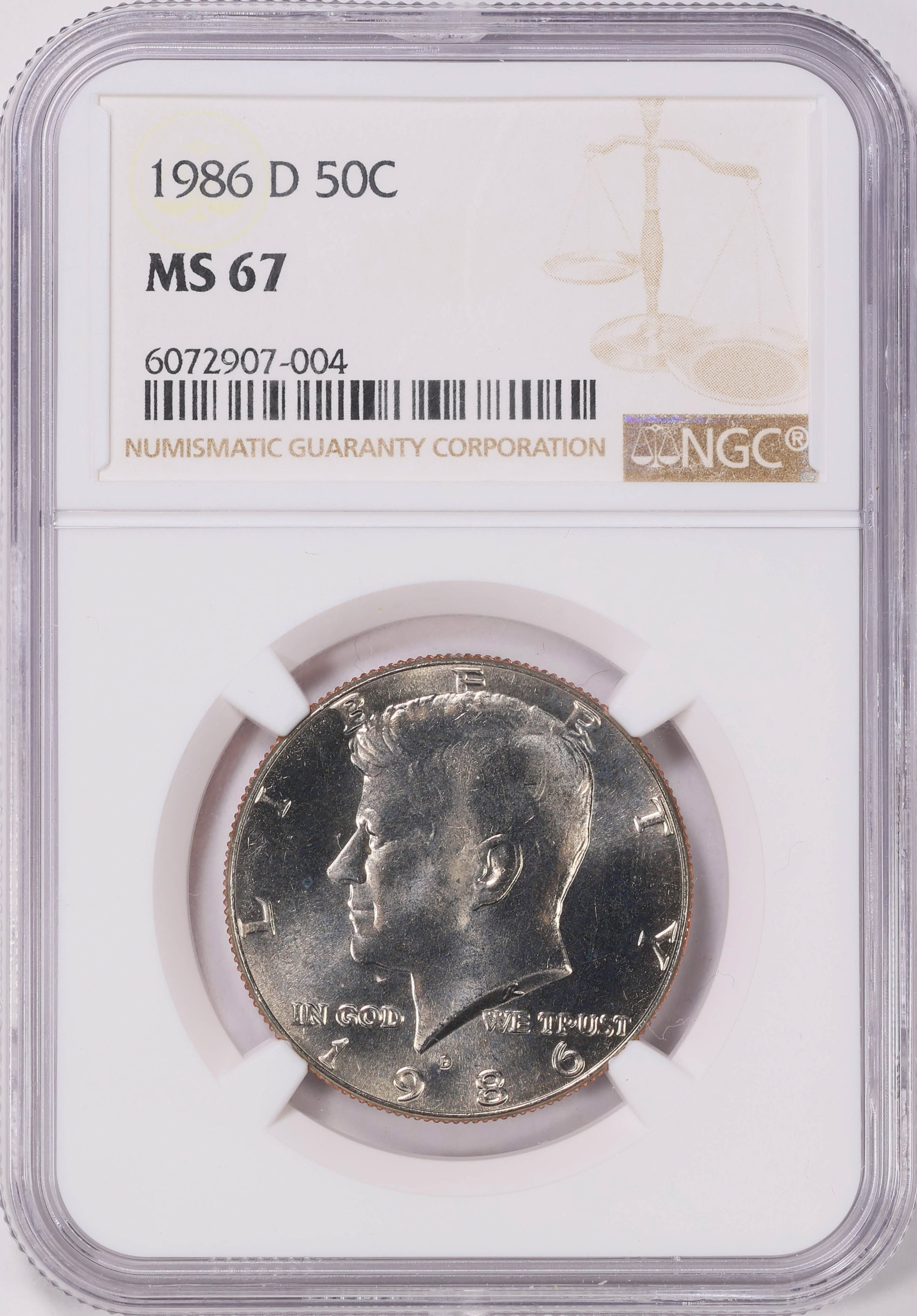 1986-D Kennedy Half Dollar NGC MS-67 (Item 1340275) | GreatCollections Coin Auctions