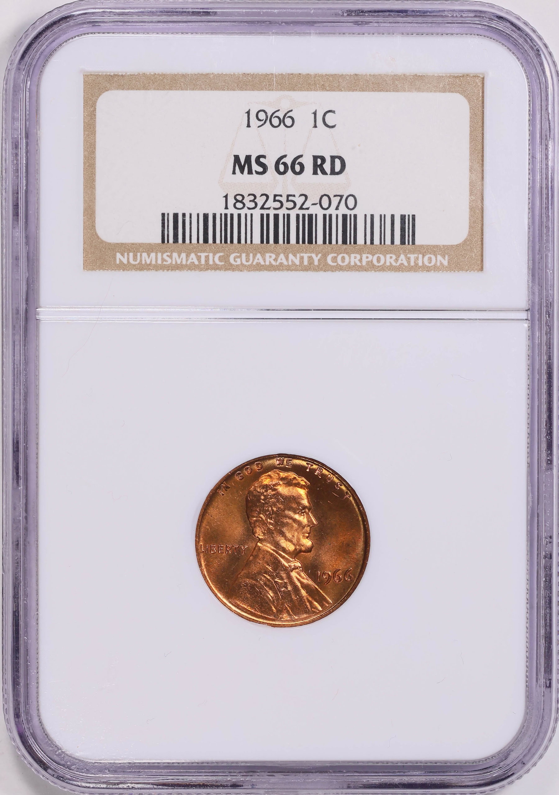 1966 Lincoln Cent NGC MS-66 RD (Item 1340289) | GreatCollections Coin Auctions