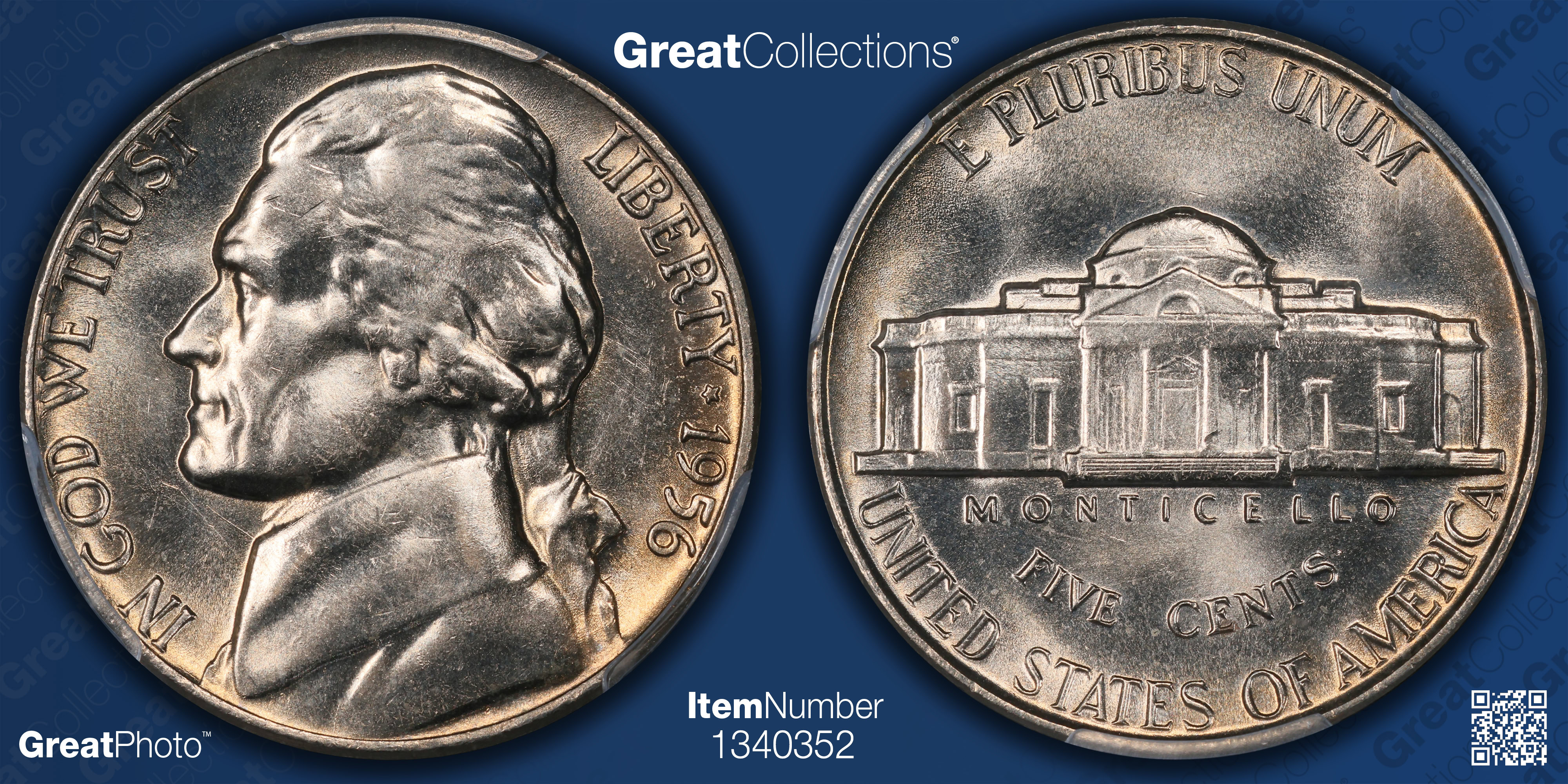 1956 Jefferson Nickel PCGS MS-66 (Item 1340352) | GreatCollections Coin ...