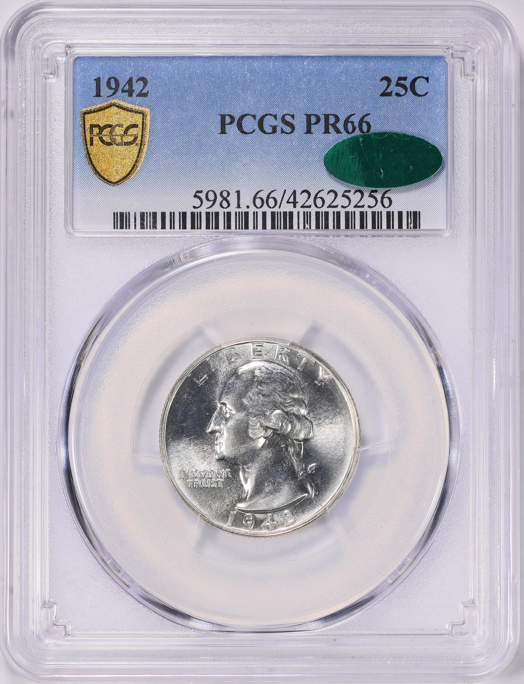 1942 Washington Quarter PCGS Proof-66 (CAC Green) (Item 1340405) | GreatCollections Coin Auctions