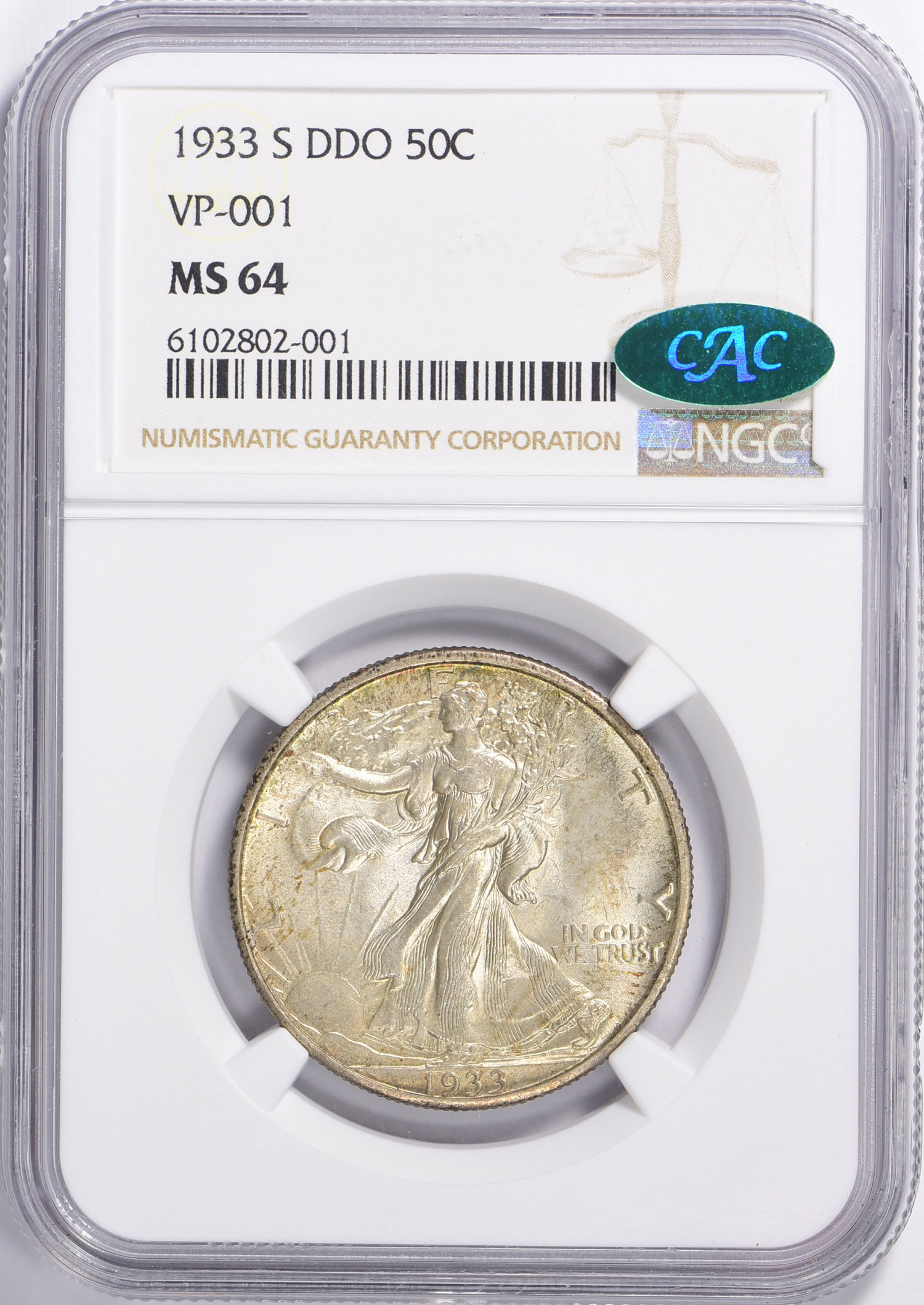 1933-S Walking Liberty Half Dollar Doubled Die Obverse VP-001 NGC MS-64 (CAC Green) (Item ...