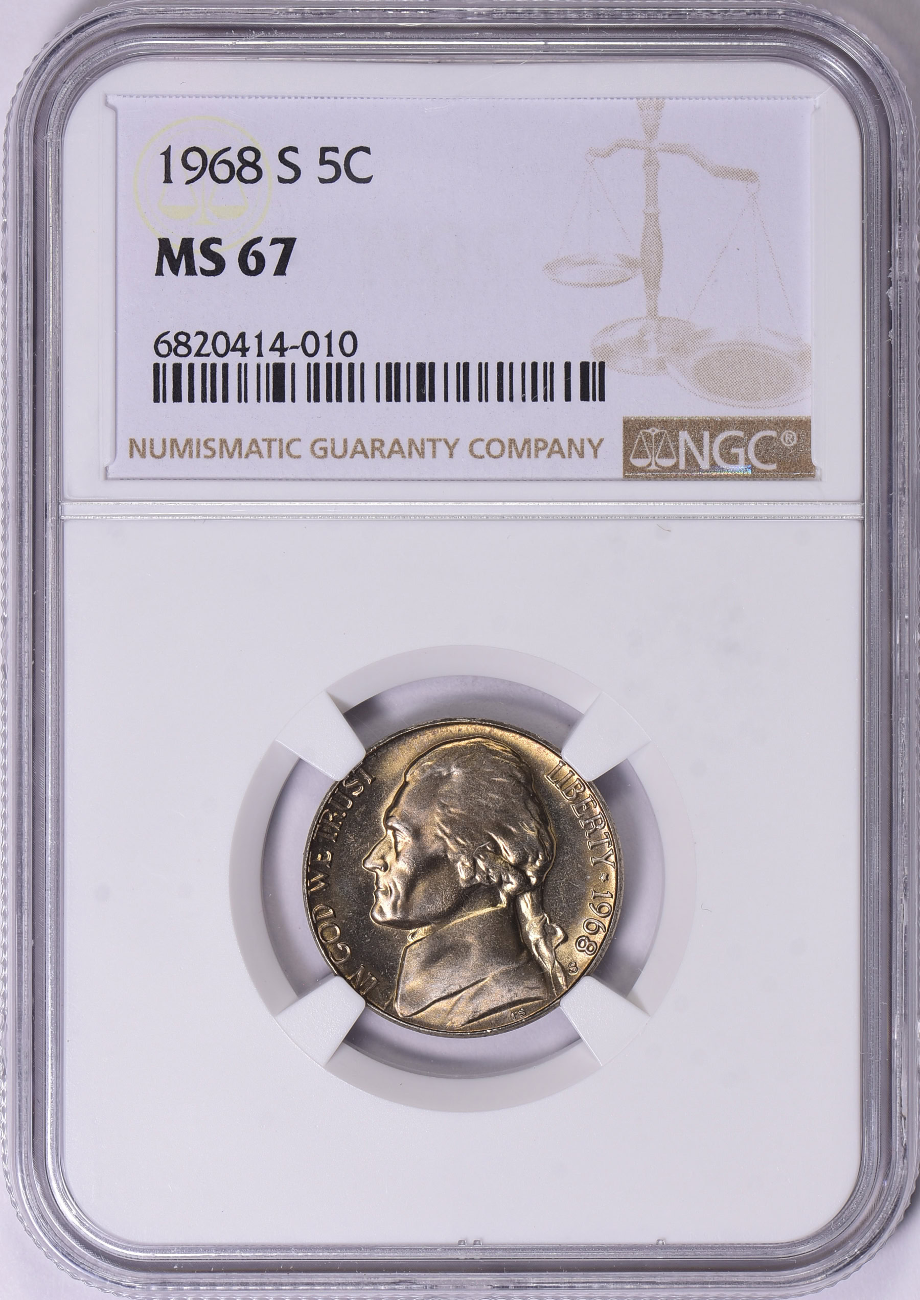 1968-S Jefferson Nickel NGC MS-67 (Item 1346200) | GreatCollections ...