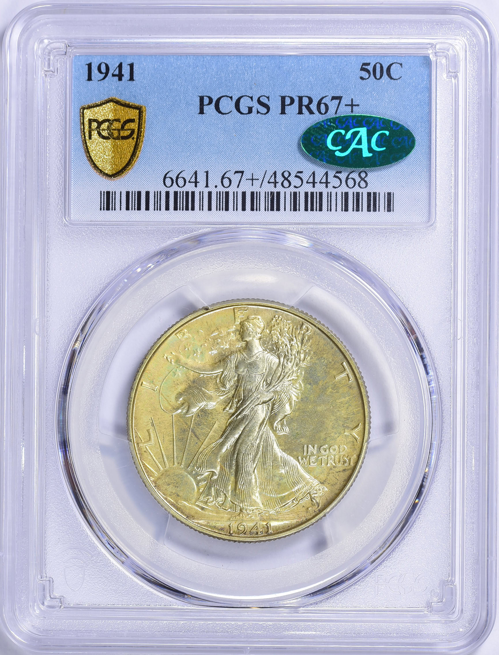1941 Walking Liberty Half Dollar PCGS Proof-67+ (CAC Green) (Toned) (Item 1346239 ...