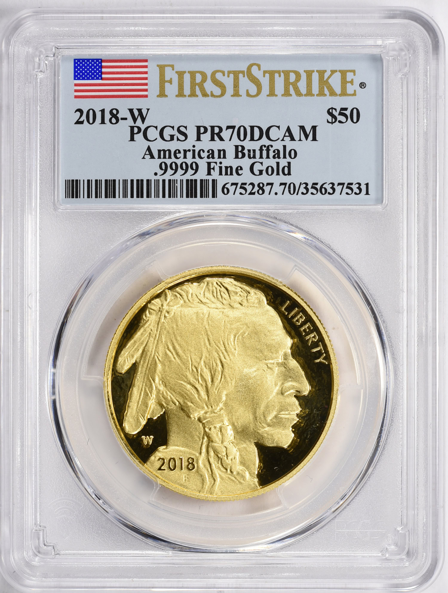2018-W $50 One-Ounce Gold American Buffalo First Strike PCGS Proof-70 DCAM (Item 1346988 ...