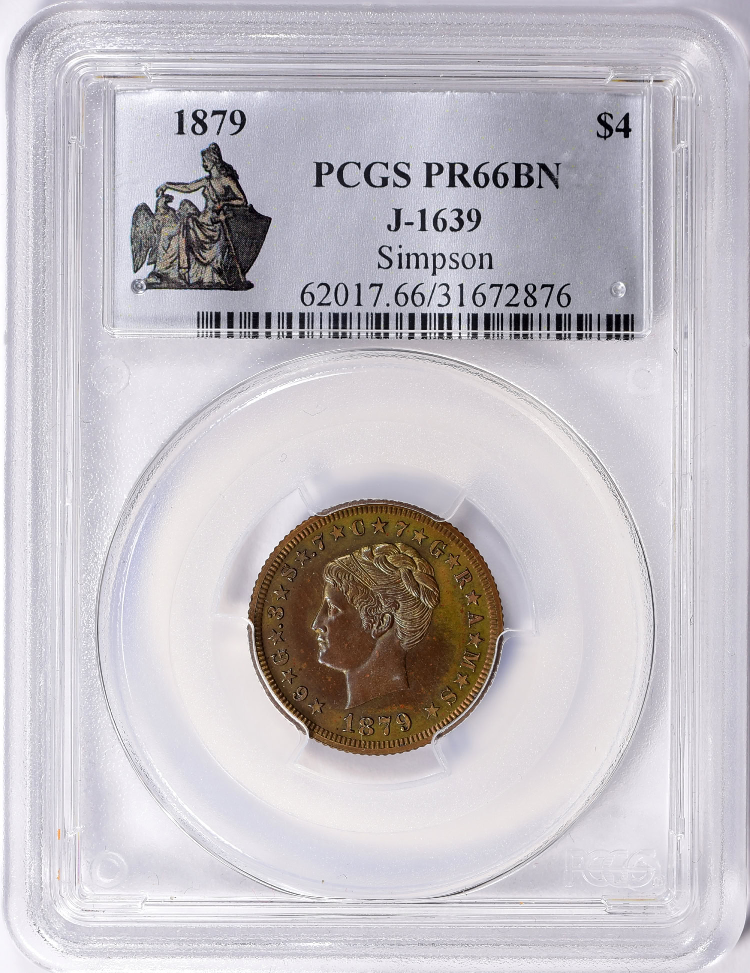 Pattern 1879 Four-Dollar Coiled Hair Stella Struck in Copper J-1639 ...