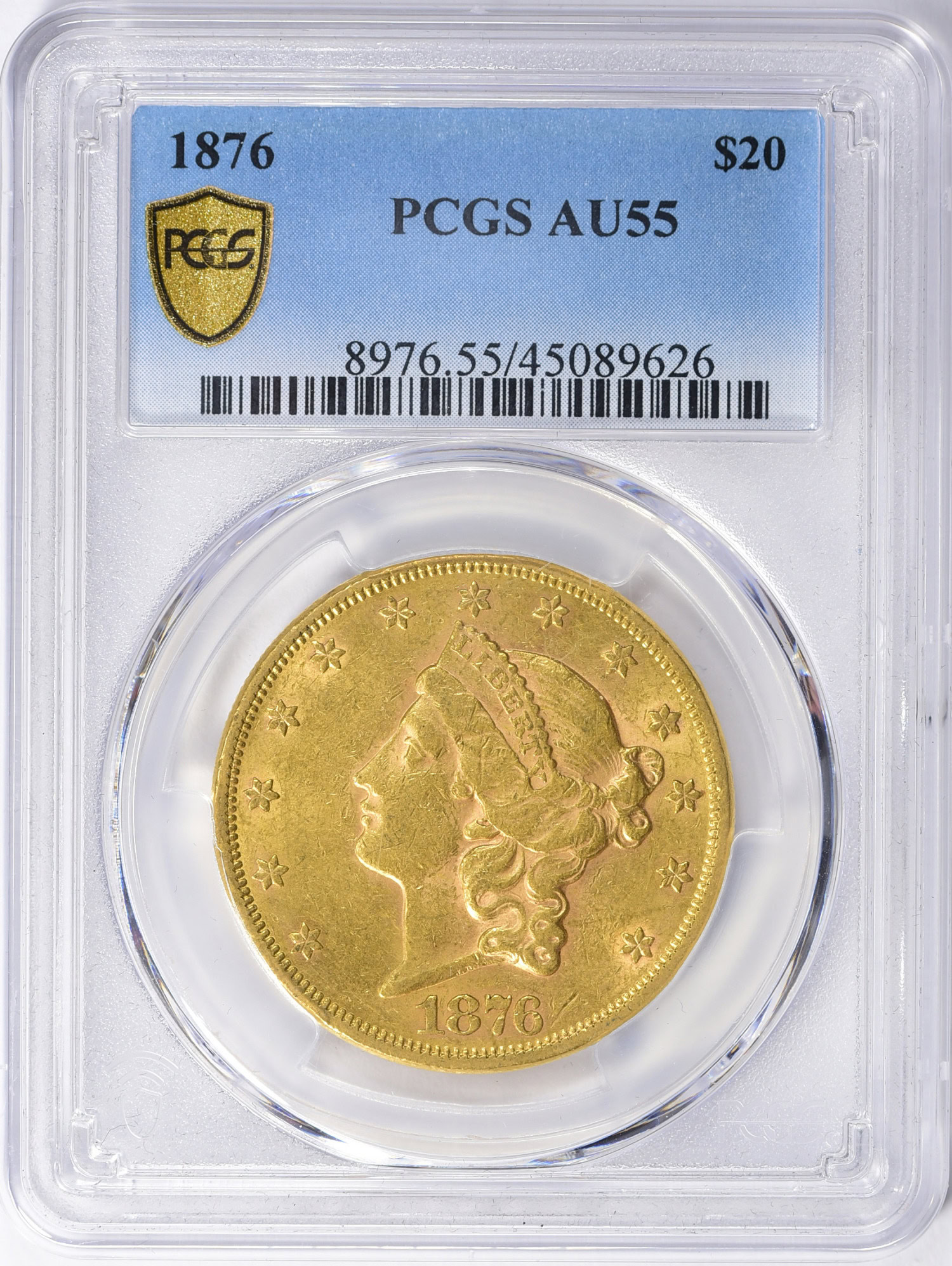 1876 Liberty Gold Double Eagle PCGS AU-55 (Item 1350489) | GreatCollections Coin Auctions