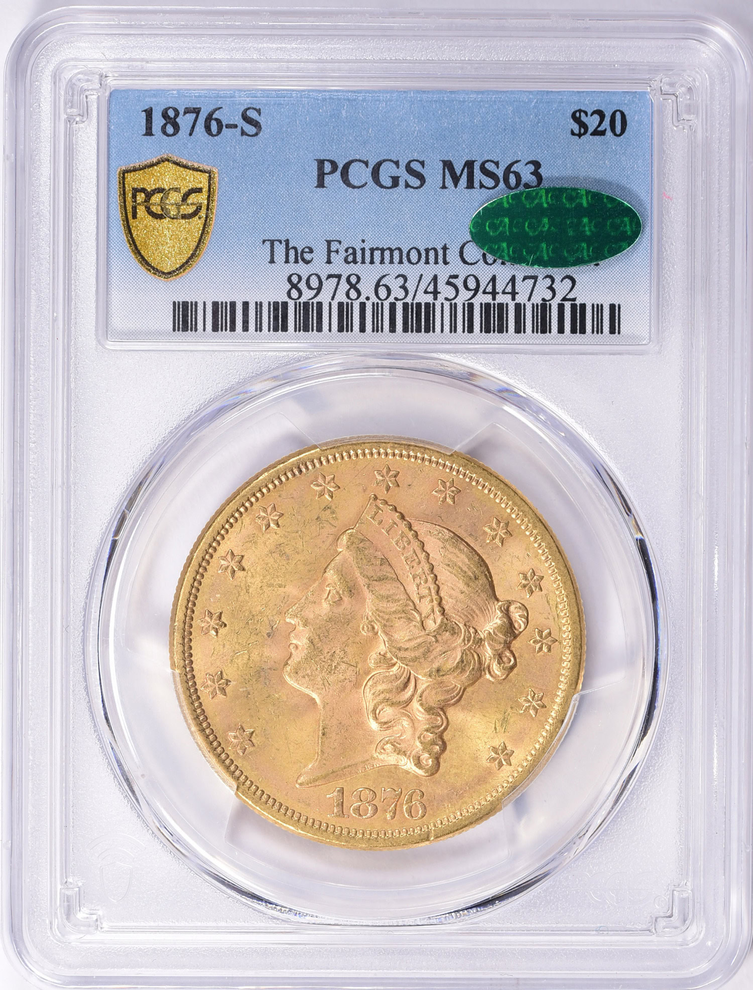 1876-S Liberty Gold Double Eagle PCGS MS-63 (CAC Green) (The Fairmont Collection) (Item 1351032 ...