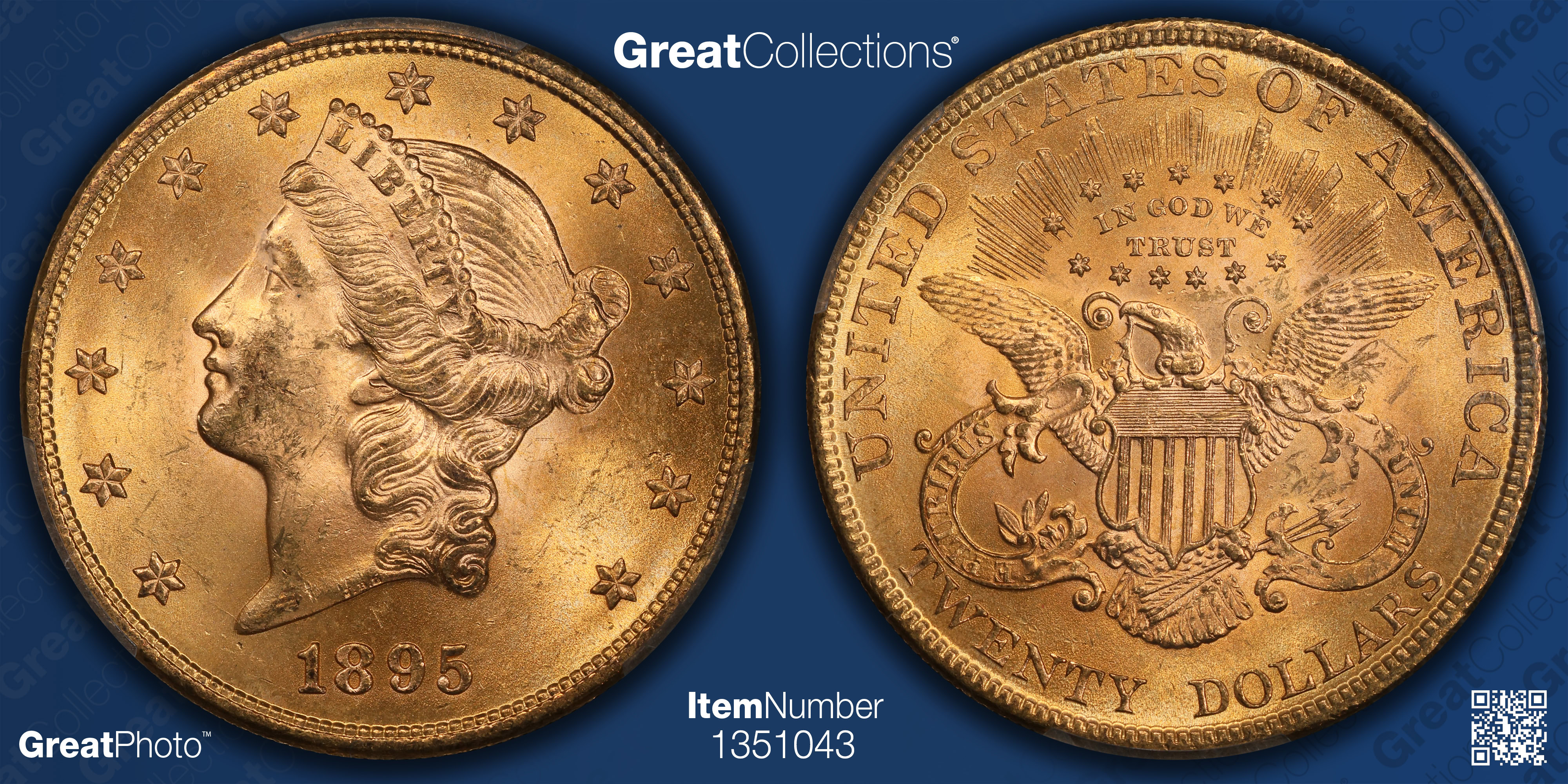 1895 Liberty Gold Double Eagle PCGS MS-64+ (CAC Green) (The Fairmont ...