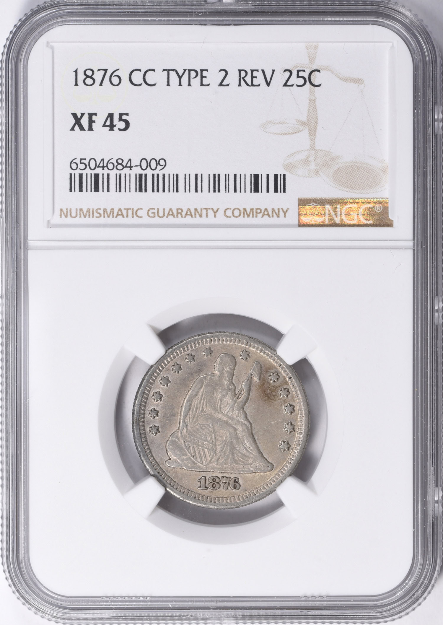 1876-CC Seated Liberty Quarter Type 2 Rev NGC XF-45 (Item 1351065) | GreatCollections Coin Auctions