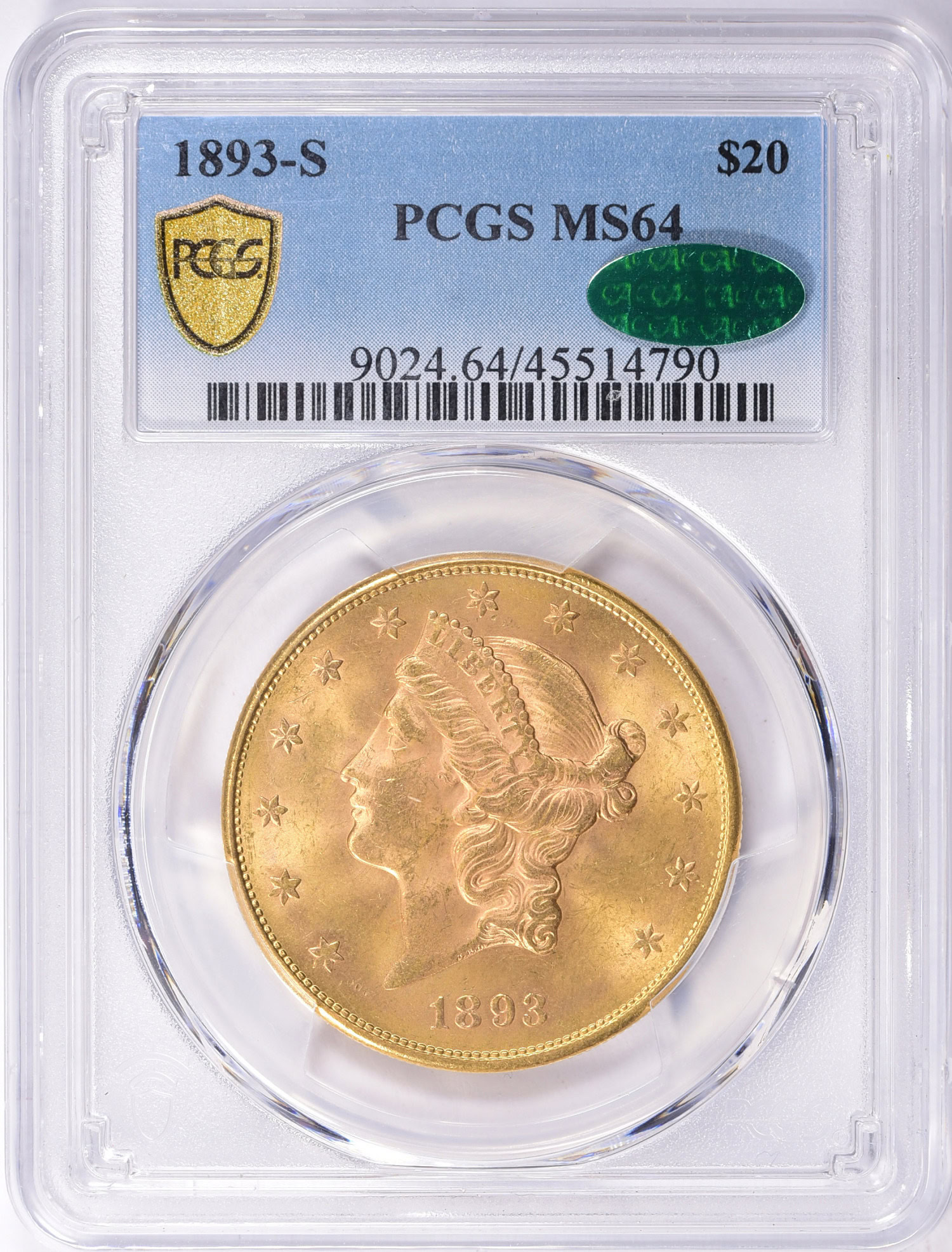 1893-S Liberty Gold Double Eagle PCGS MS-64 (CAC Green) (Item 1351078) | GreatCollections Coin ...