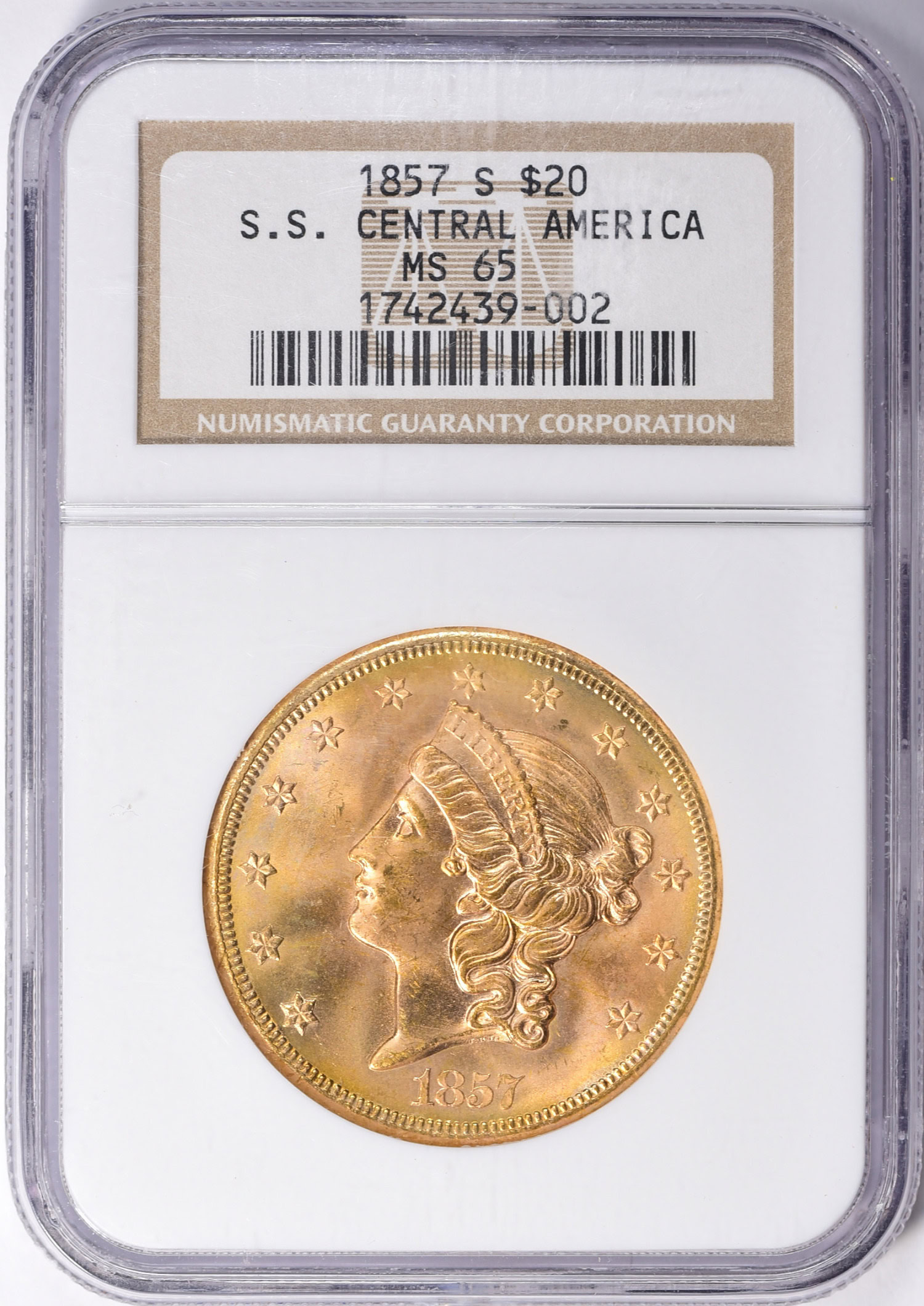 1857-S Liberty Gold Double Eagle Shipwreck S.S. Central America NGC MS-65 (Item 1351122 ...