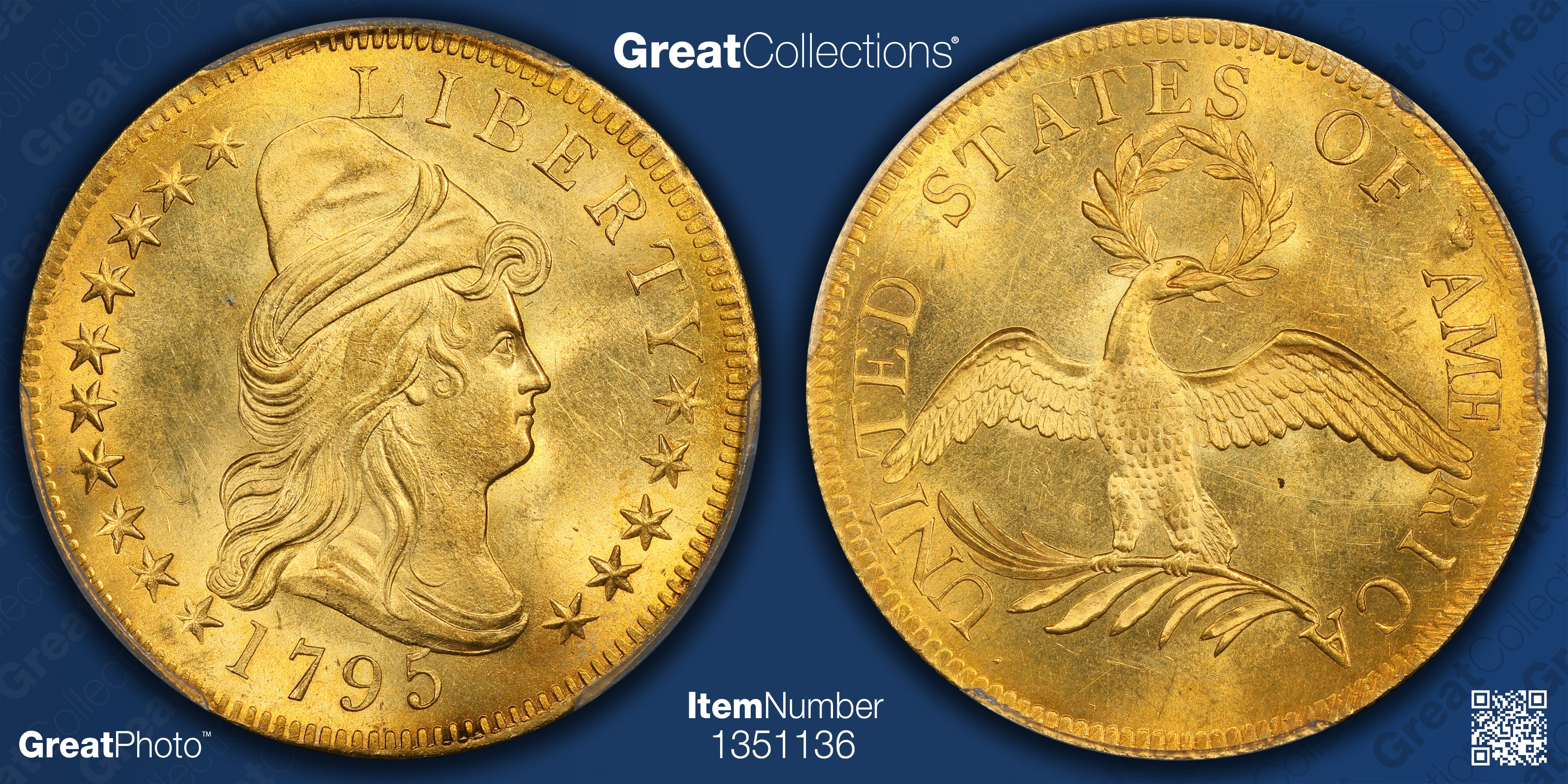 1795 Capped Bust Gold Eagle 13 Leaves PCGS MS-65 (Eliasberg Collection ...