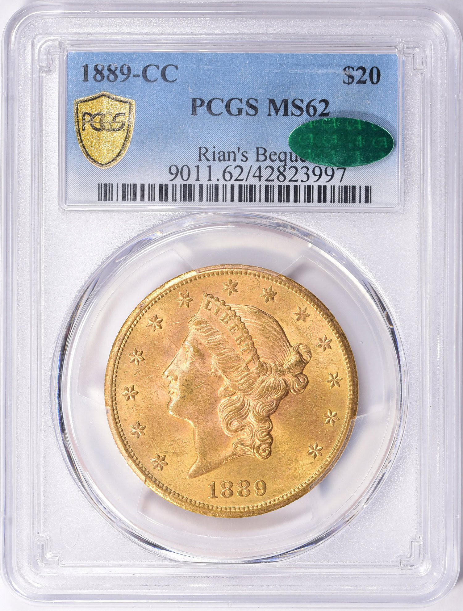 1889-CC Liberty Gold Double Eagle PCGS MS-62 (CAC Green) (Rian's Bequest Collection) (Item ...